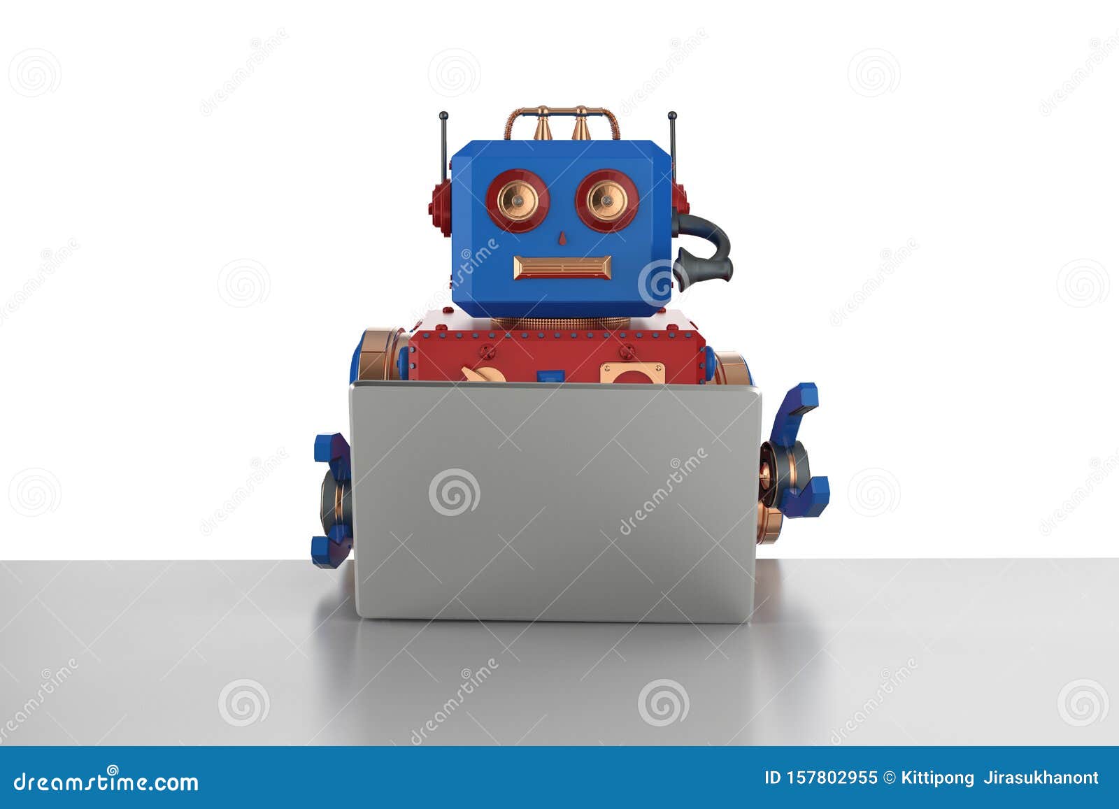 Robot with Notebook Computer Stock Illustration - Illustration of ...