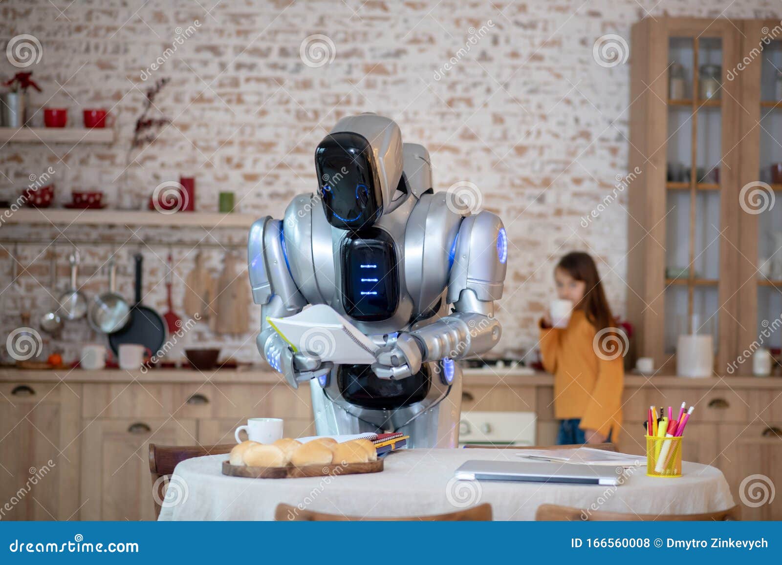 Robot with a Notebook in Hand Checking Homework Stock Photo - Image of ...