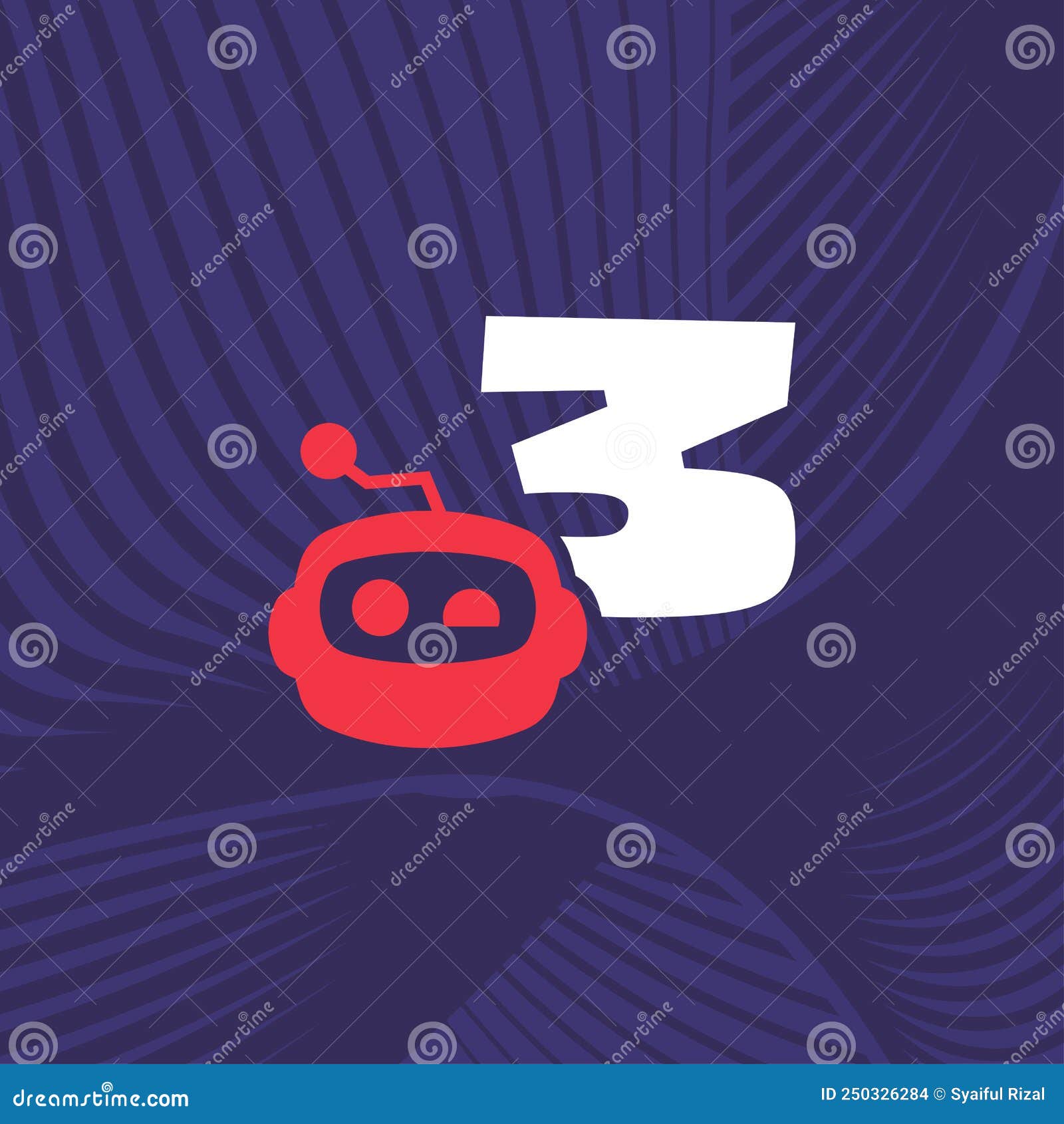 Robot Logo with Number 3 Dark Background Stock Illustration ...