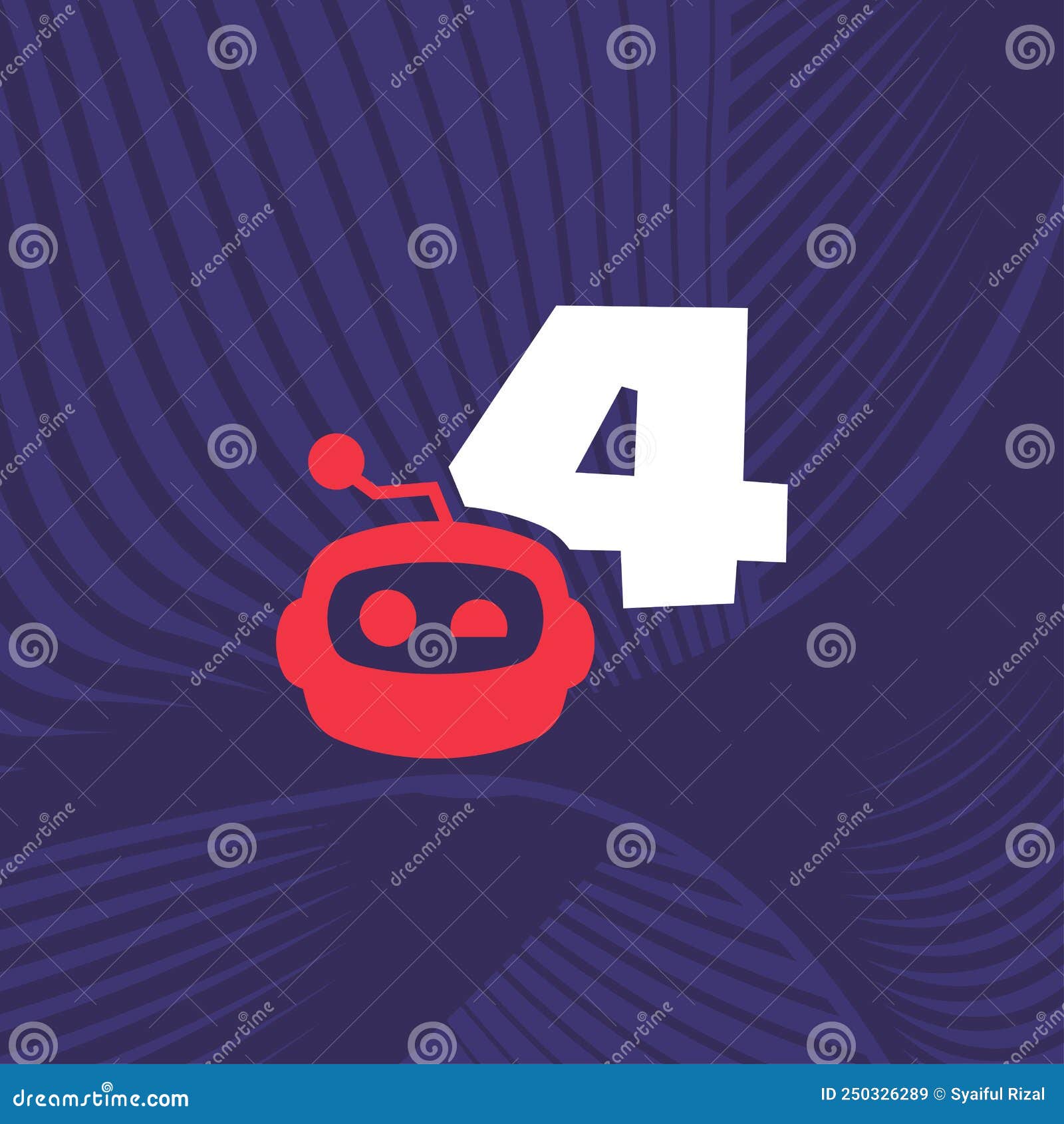 Robot Logo with Number 4 Dark Background Stock Illustration ...