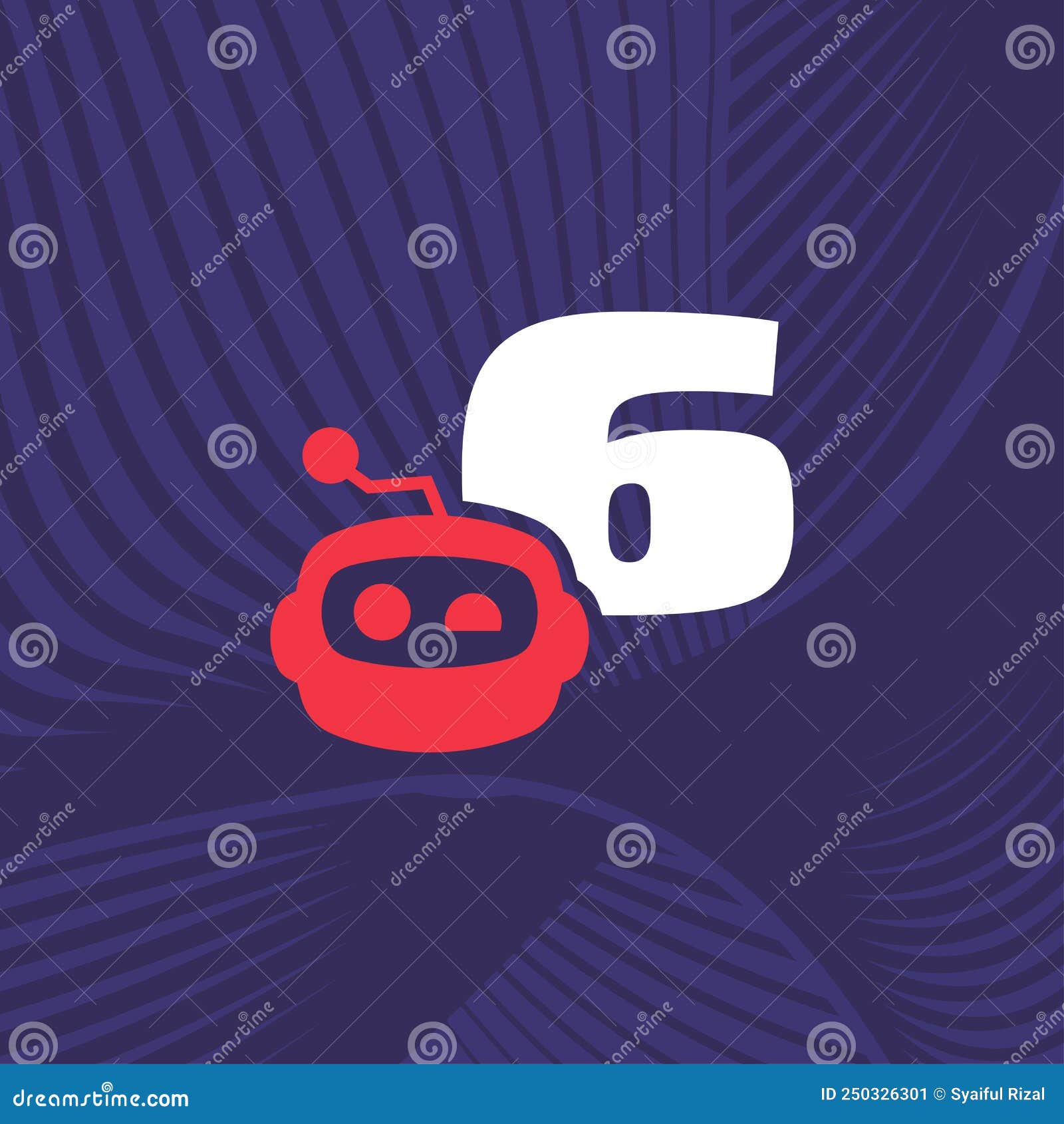 Robot Logo with Number 6 Dark Background Stock Illustration ...