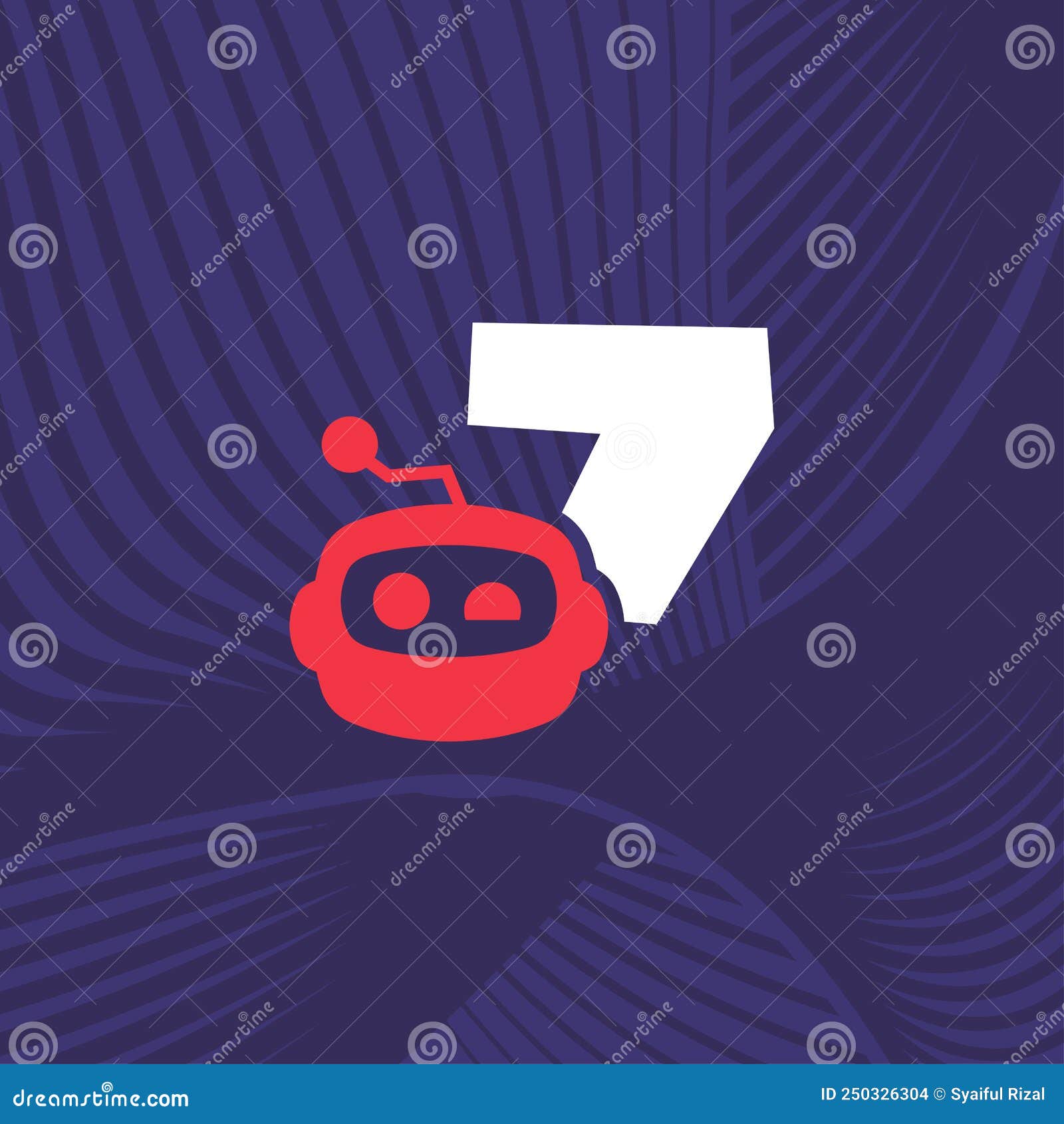 Robot Logo with Number 7 Dark Background Stock Illustration ...