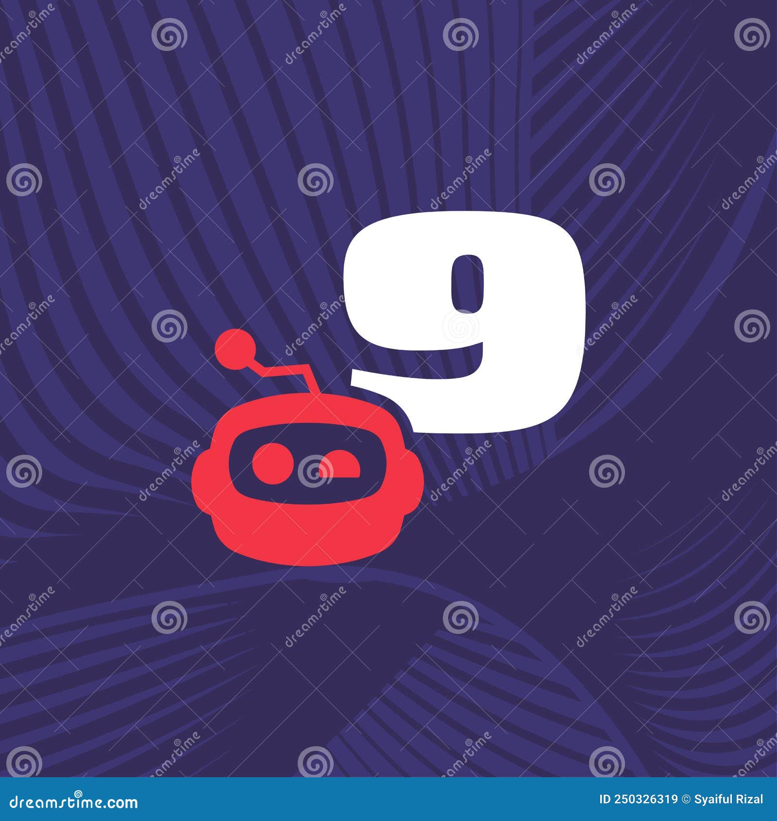 Robot Logo with Number 9 Dark Background Stock Illustration ...