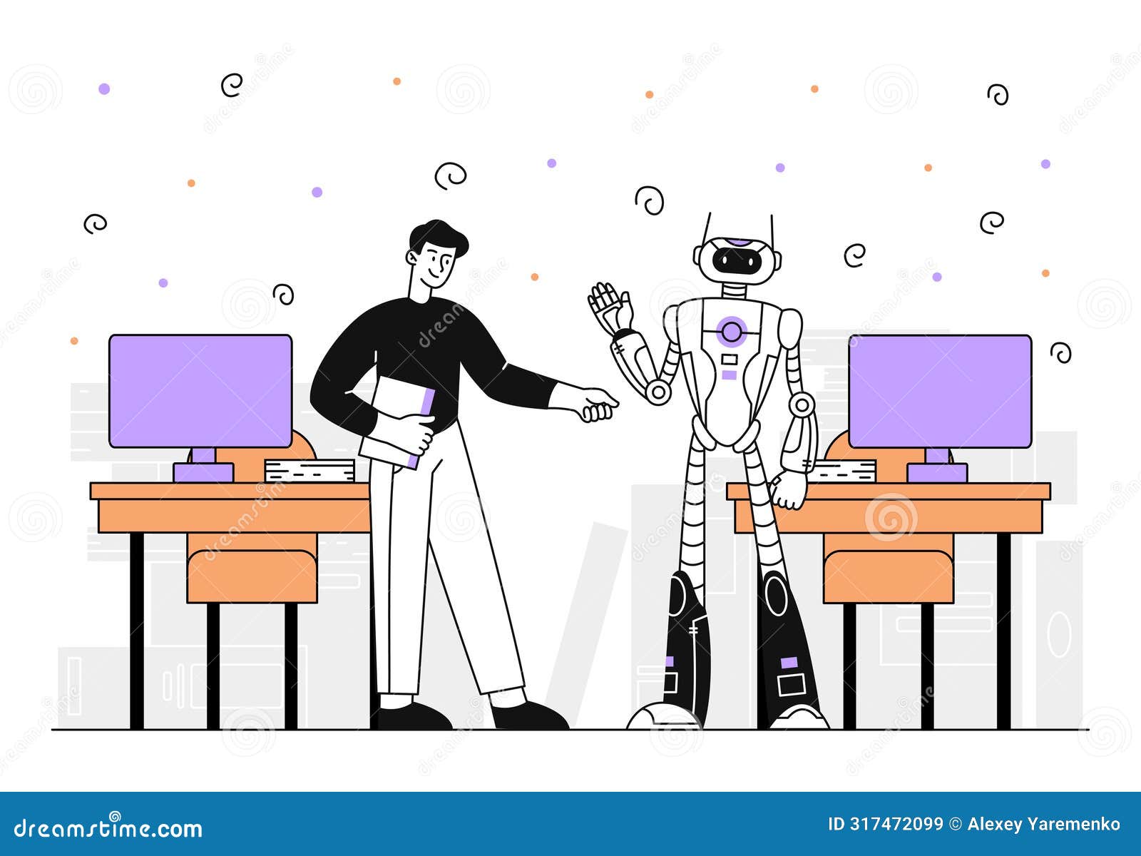 Robot in Office Vector Simple Stock Vector - Illustration of work ...