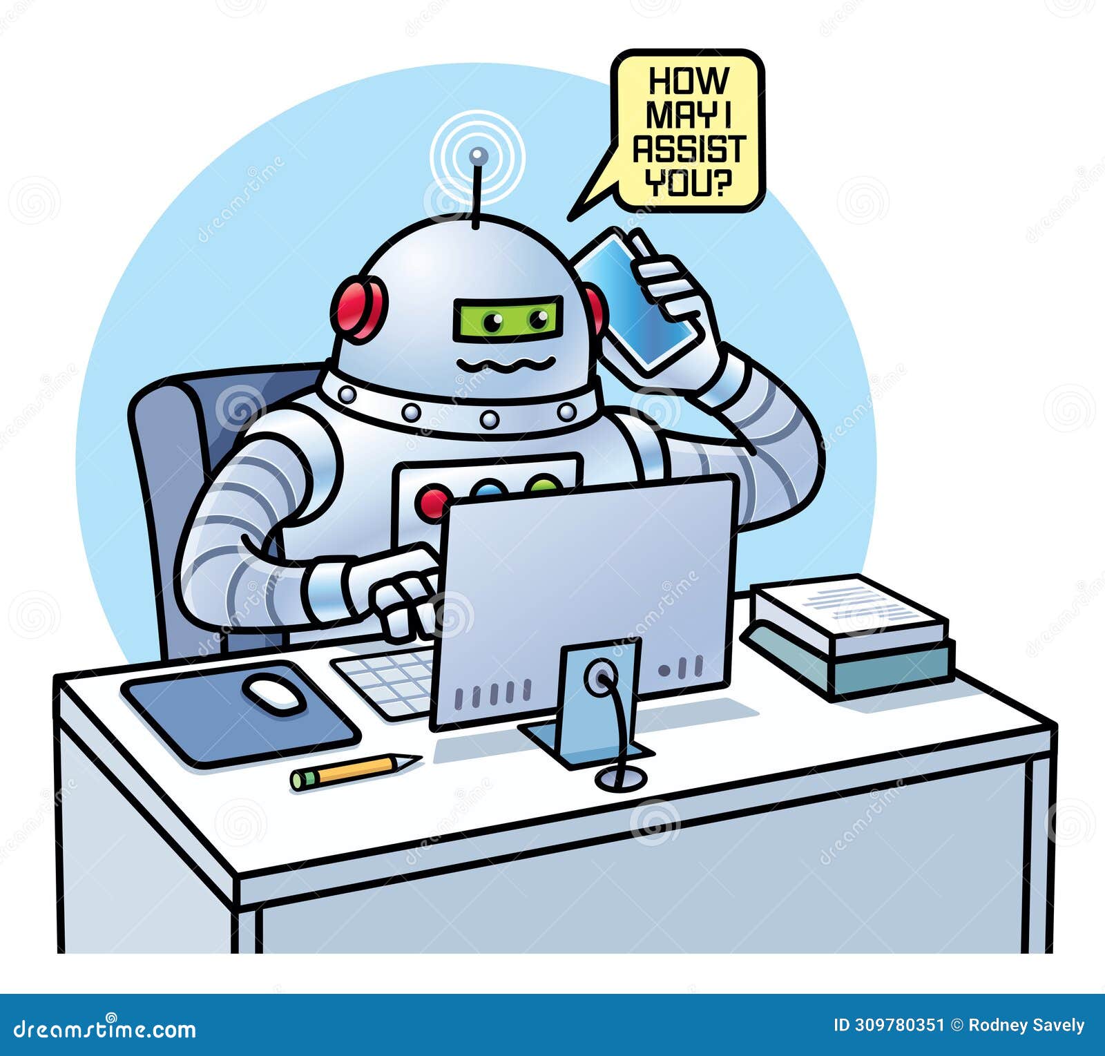 Robot Office Worker on Computer and Answering Cell Phone Stock ...