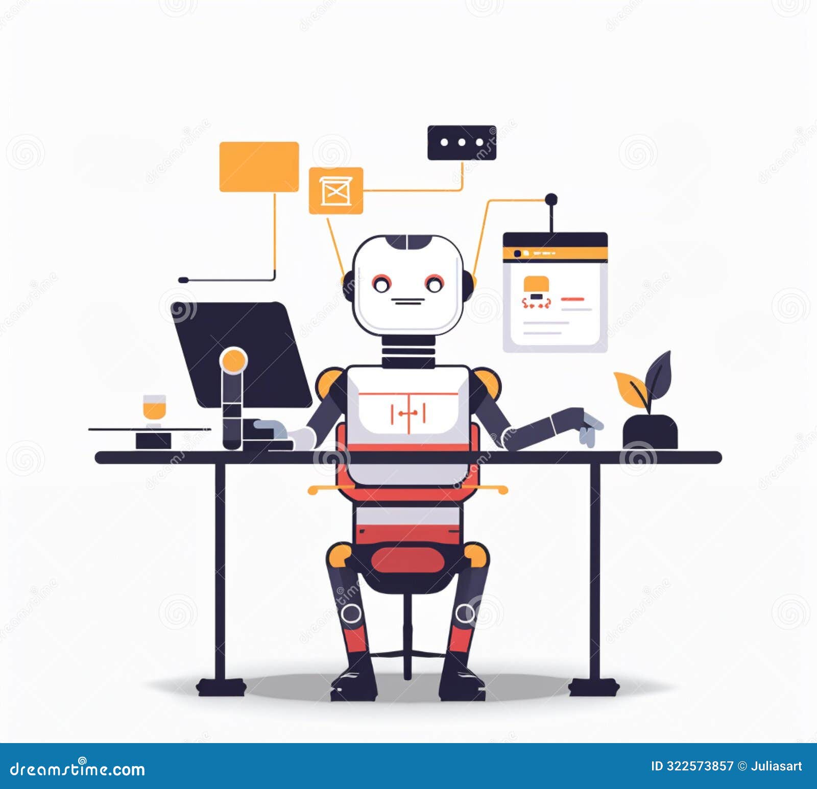 Robot at Office, Working at the Computer. Robot Office Worker, Robotics ...