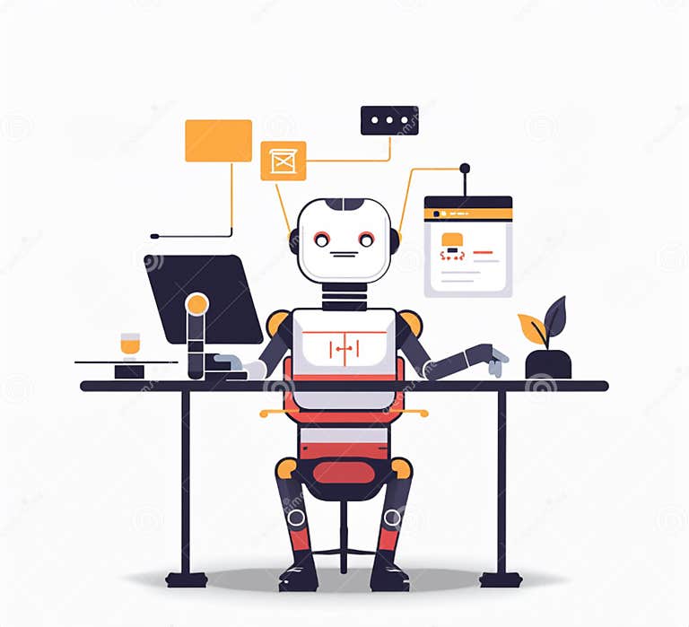 Robot at Office, Working at the Computer. Robot Office Worker, Robotics ...
