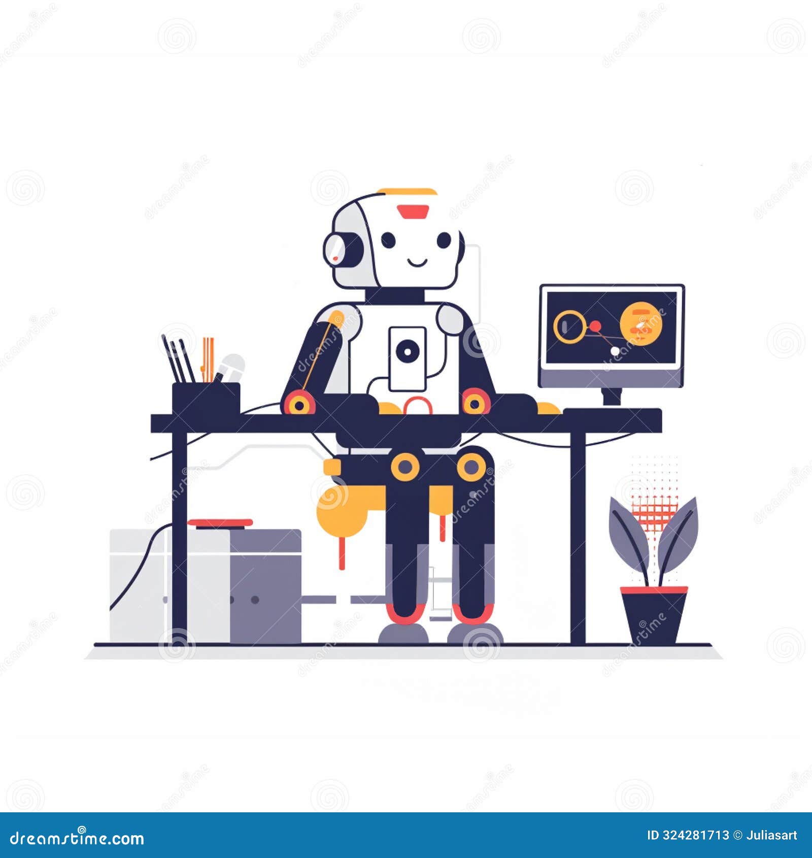 Robot at Office, Working at the Computer. Robot Office Worker, Robotics ...