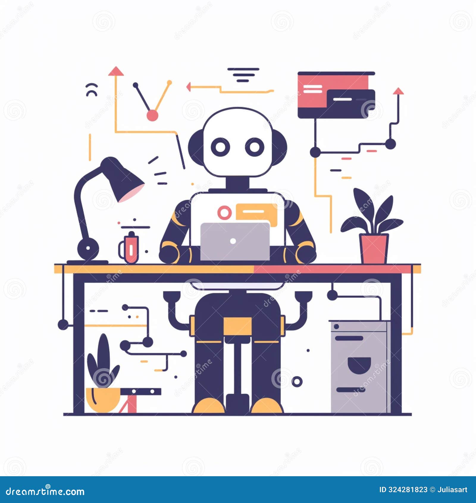 Robot at Office, Working at the Computer. Robot Office Worker, Robotics ...