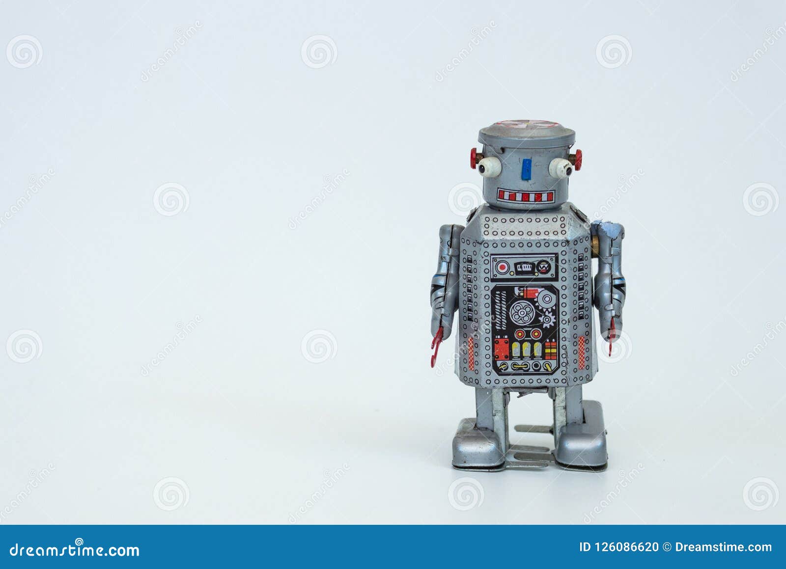 Robot One on White Background Facing Forward Stock Photo - Image of ...
