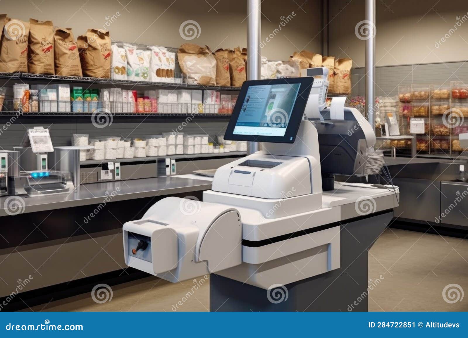 Robot-operated Self-checkout Station in Store Stock Illustration ...