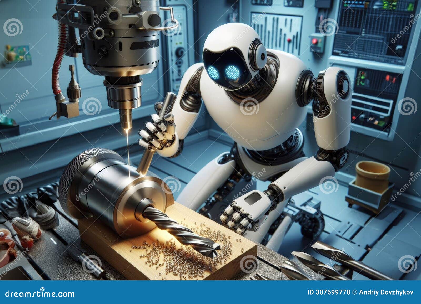 The Robot Operates a CNC Milling Machine and Produces Various Parts ...
