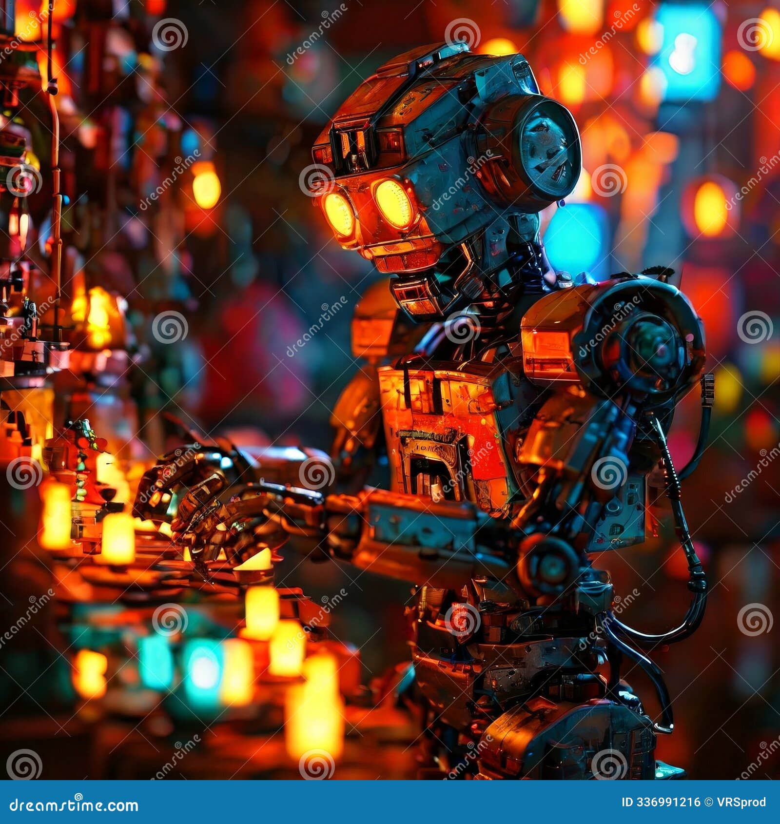 Robot Operating Controls in a Vibrant Industrial Setting Stock Photo ...