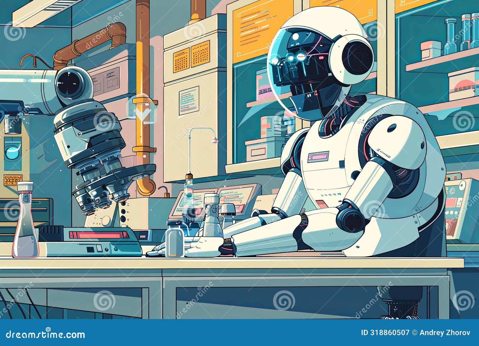 Robot Operating Microscope stock illustration. Illustration of modern ...