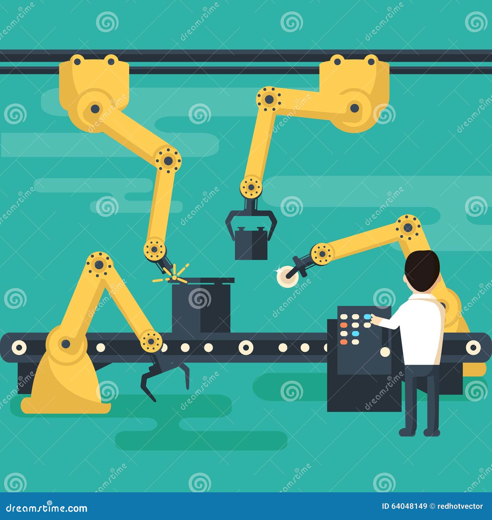 Robot Operation Of The Conveyor Cartoon Vector | CartoonDealer.com ...