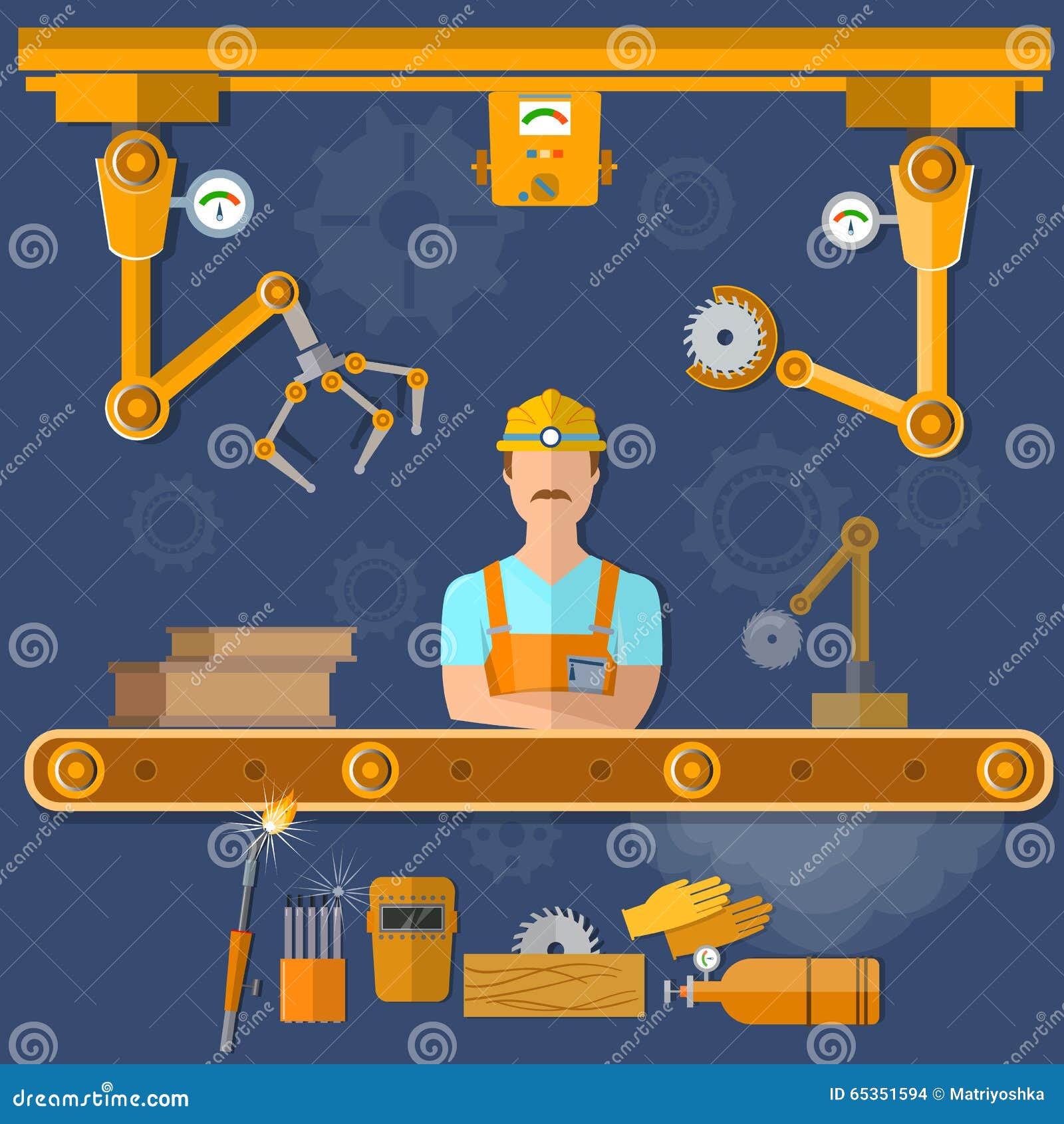 Robot Operation Of The Conveyor Cartoon Vector | CartoonDealer.com ...