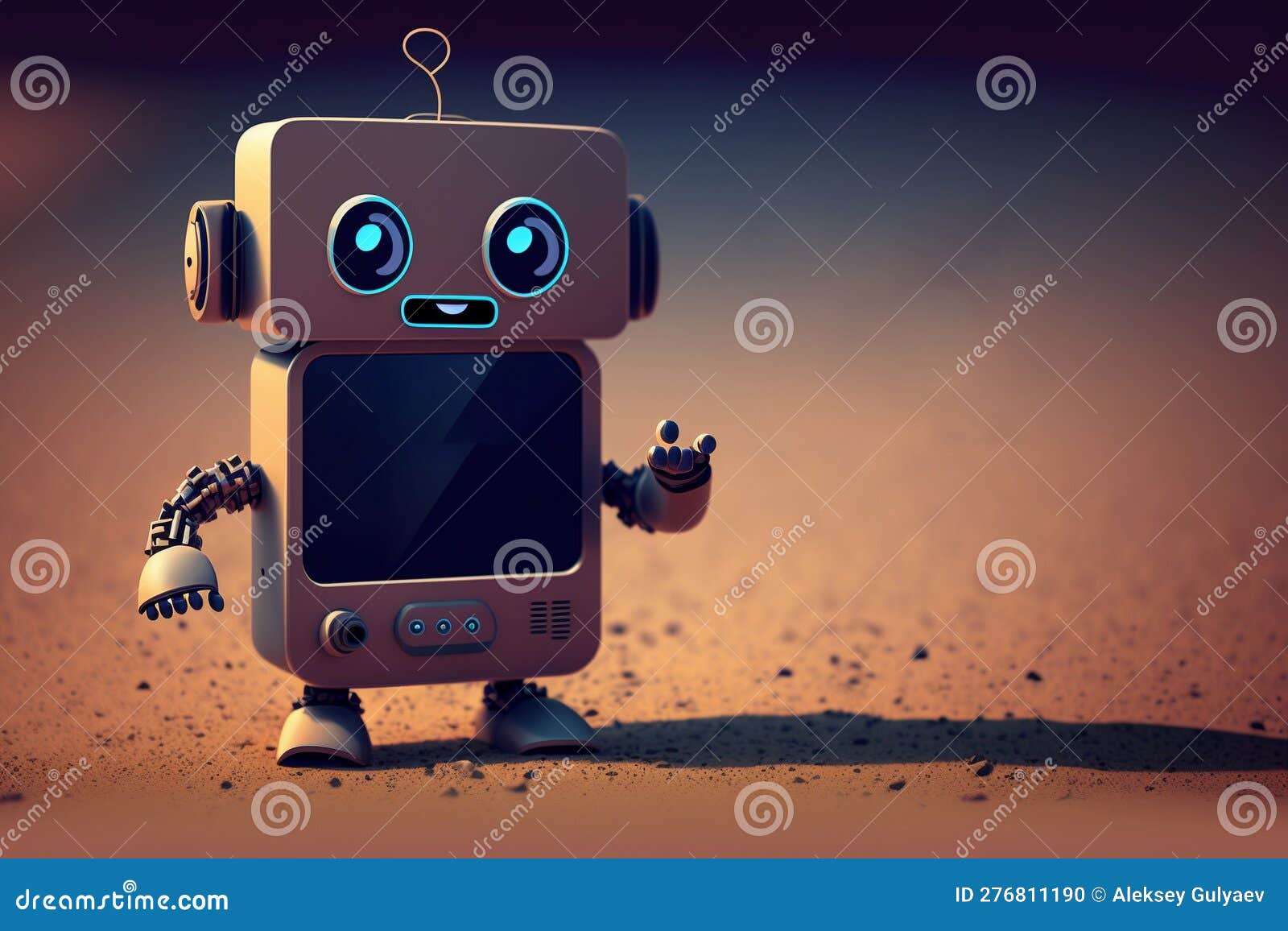 Robot on Orange Sandy Background Chat Bot Communication Concept Blank ...