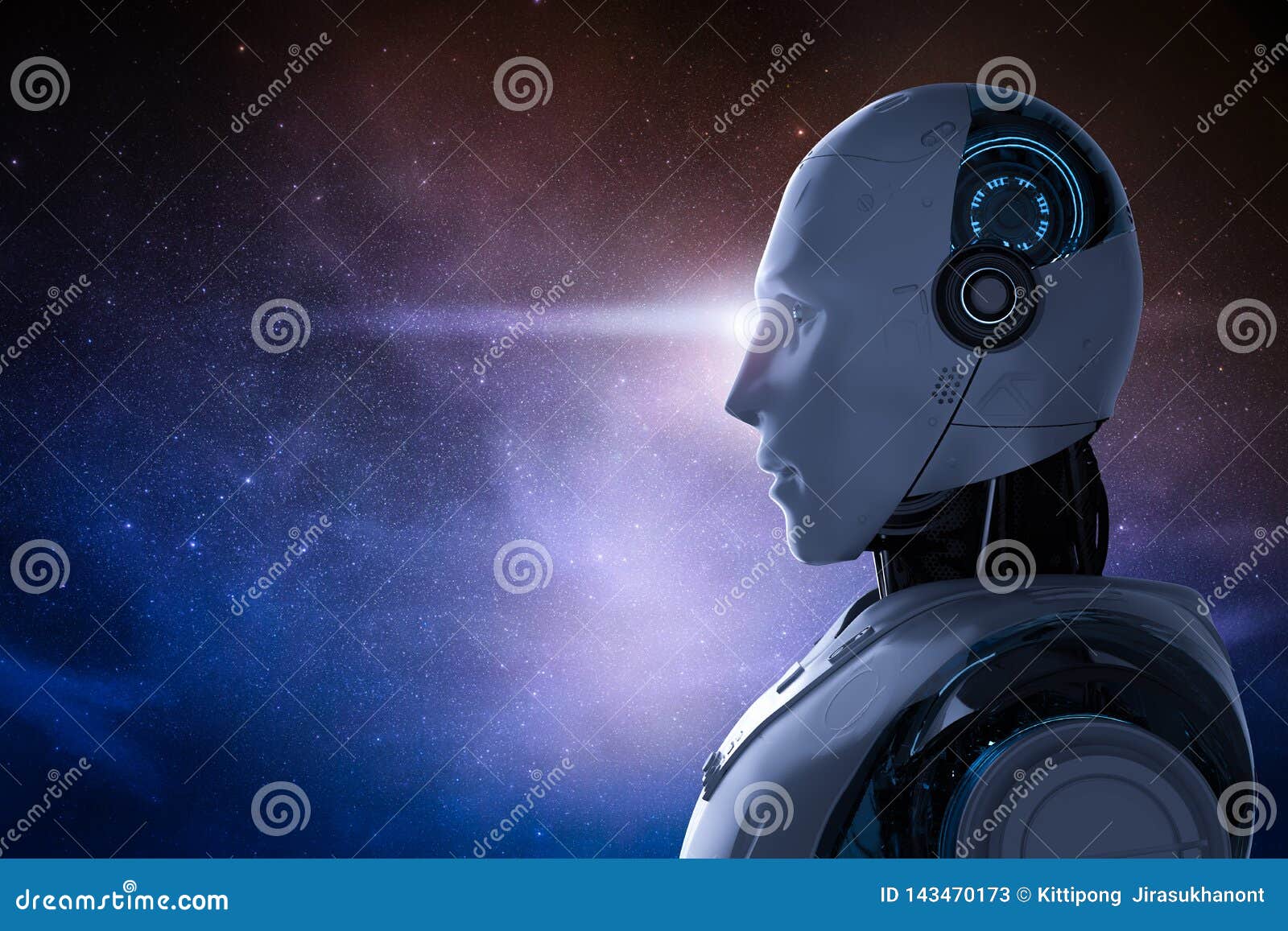 Robot with outer space stock illustration. Illustration of humanoid ...