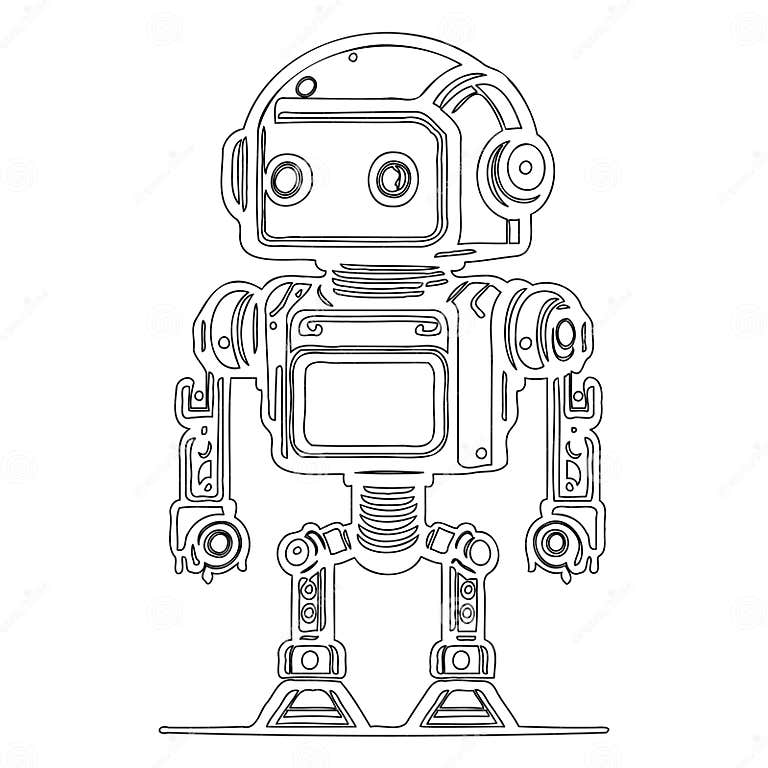 Robot Outline Illustration Sketch Stock Vector - Illustration of ...