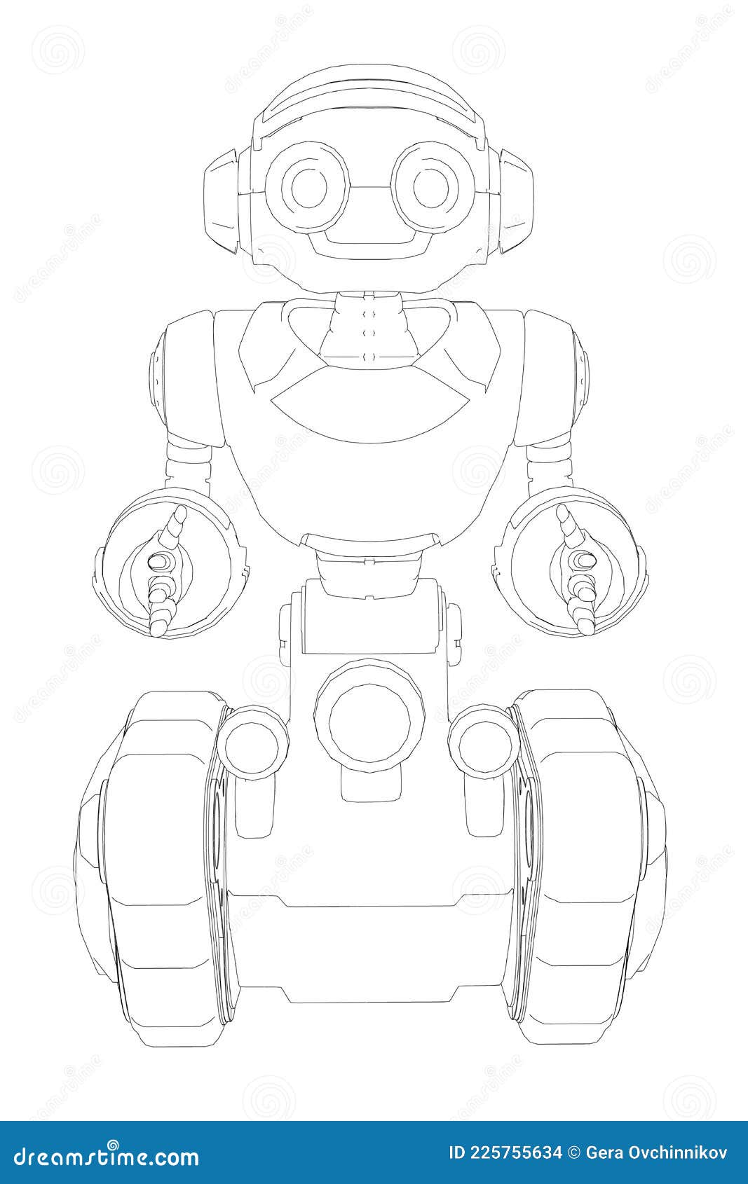 Robot Outline Isolated on White Background. Front View Stock Vector ...