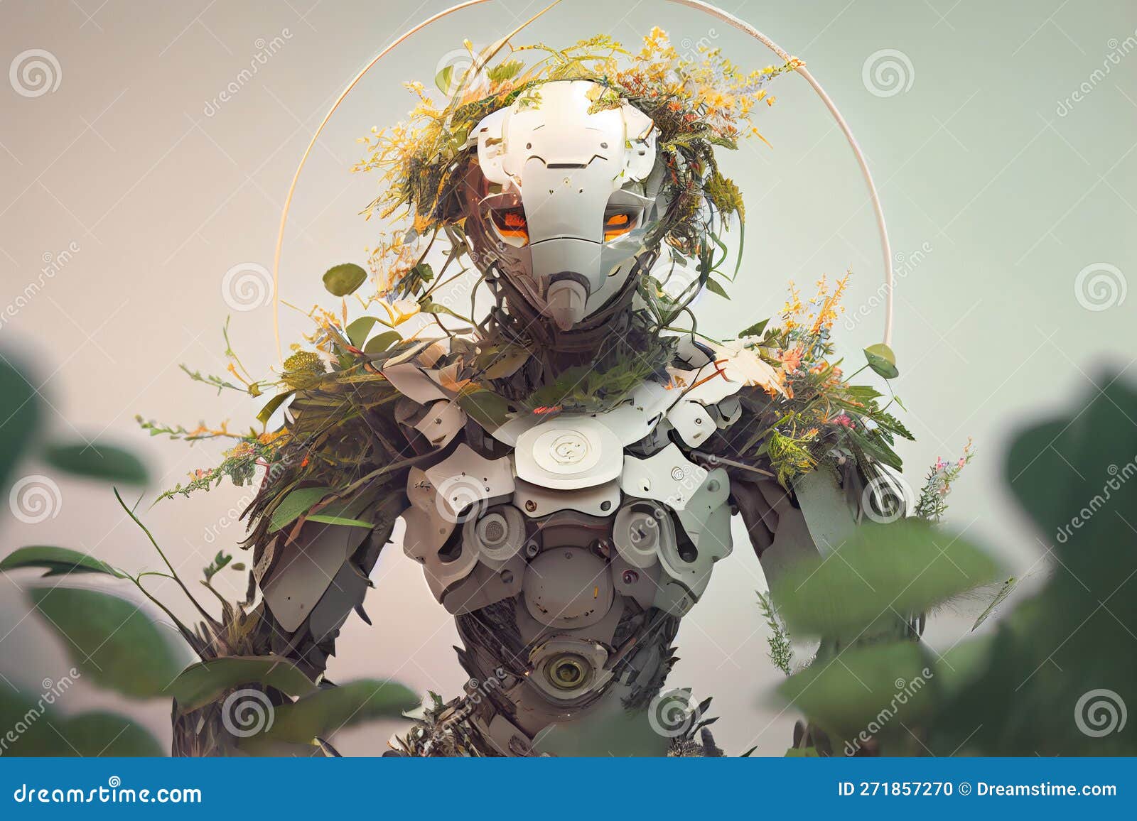 The Robot is Overgrown with Grass. AI Generated Stock Illustration ...