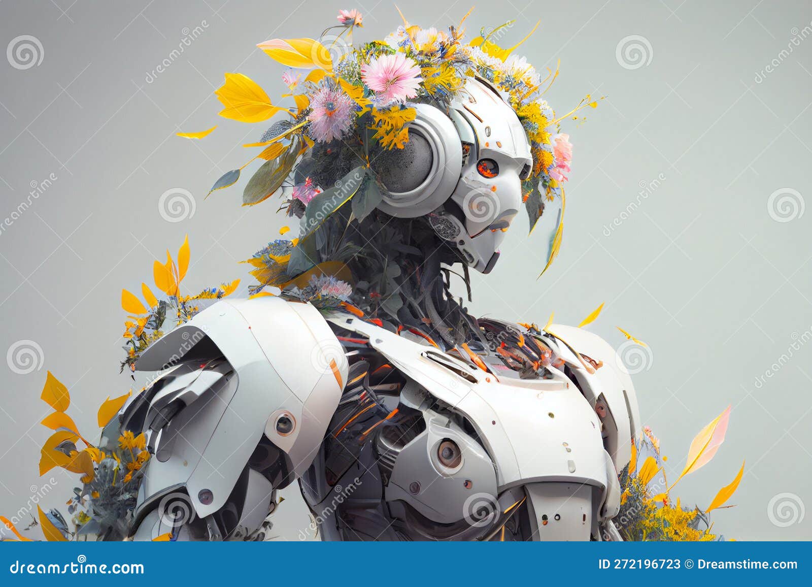 The Robot is Overgrown with Grass. AI Generated Stock Illustration ...