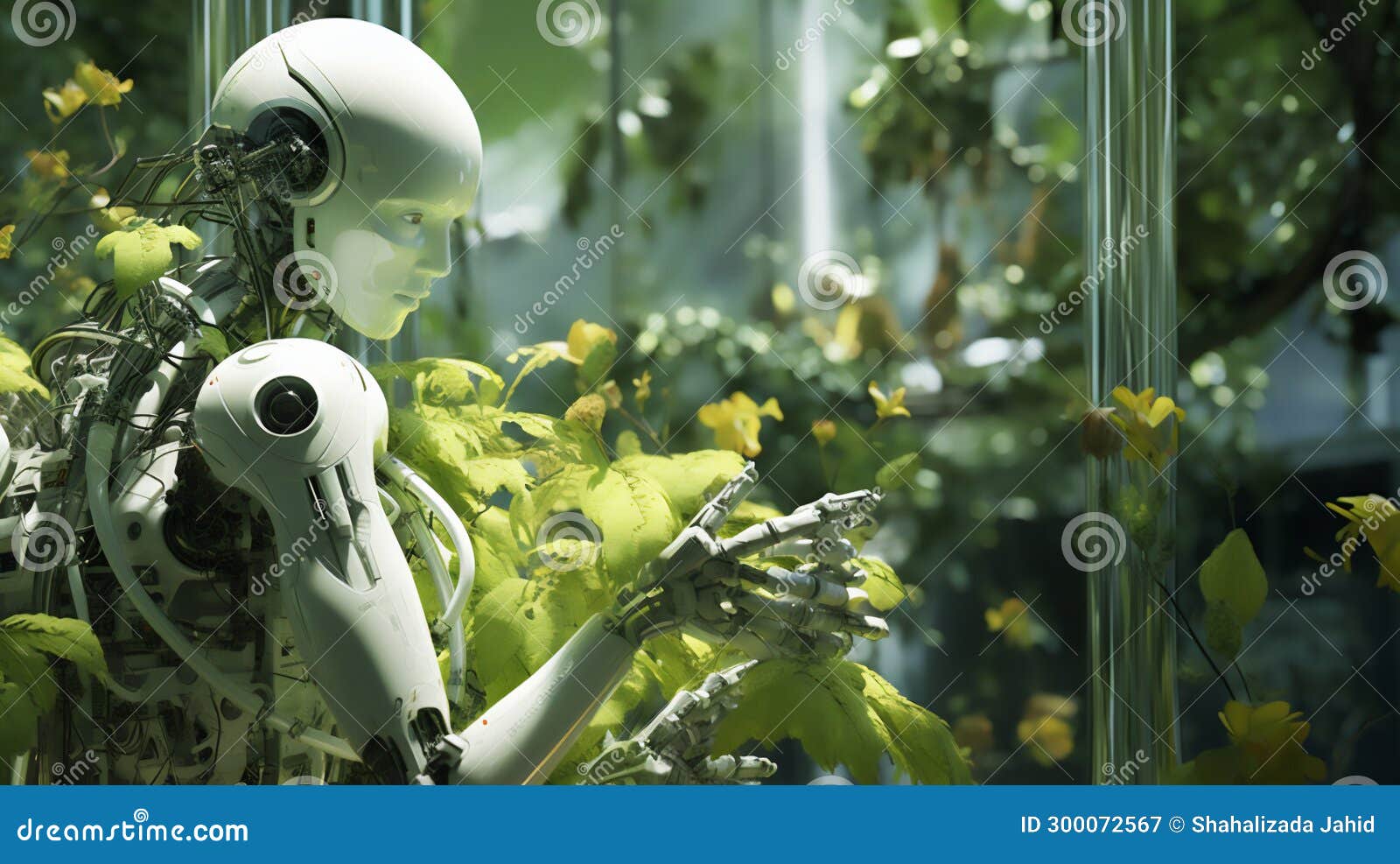 Robot Overgrown with Leaves, Hanging Off Tree Stock Illustration ...