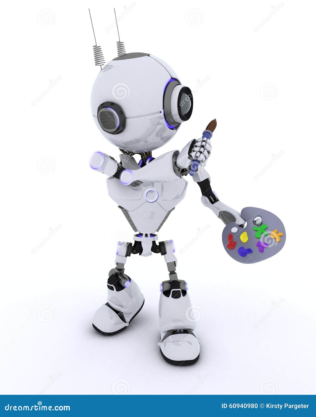 Robot with Paint Brush and Palette Stock Illustration - Illustration of ...