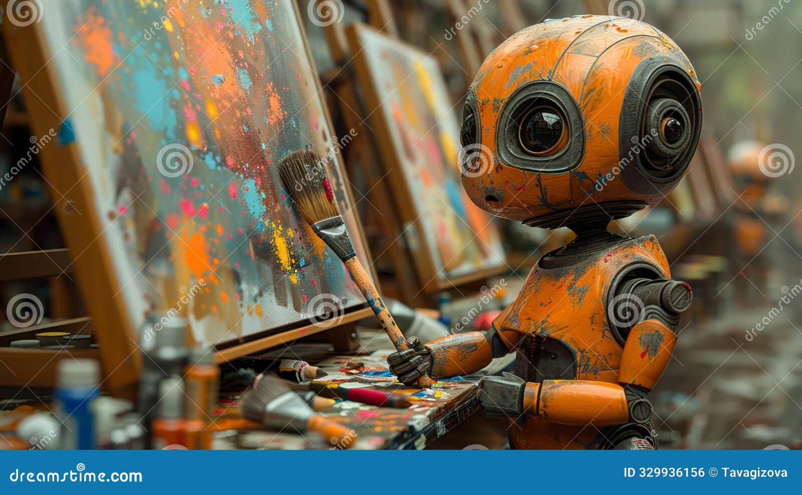 Robot Painter Coloring Page Colored Illustration Cartoon Vector ...