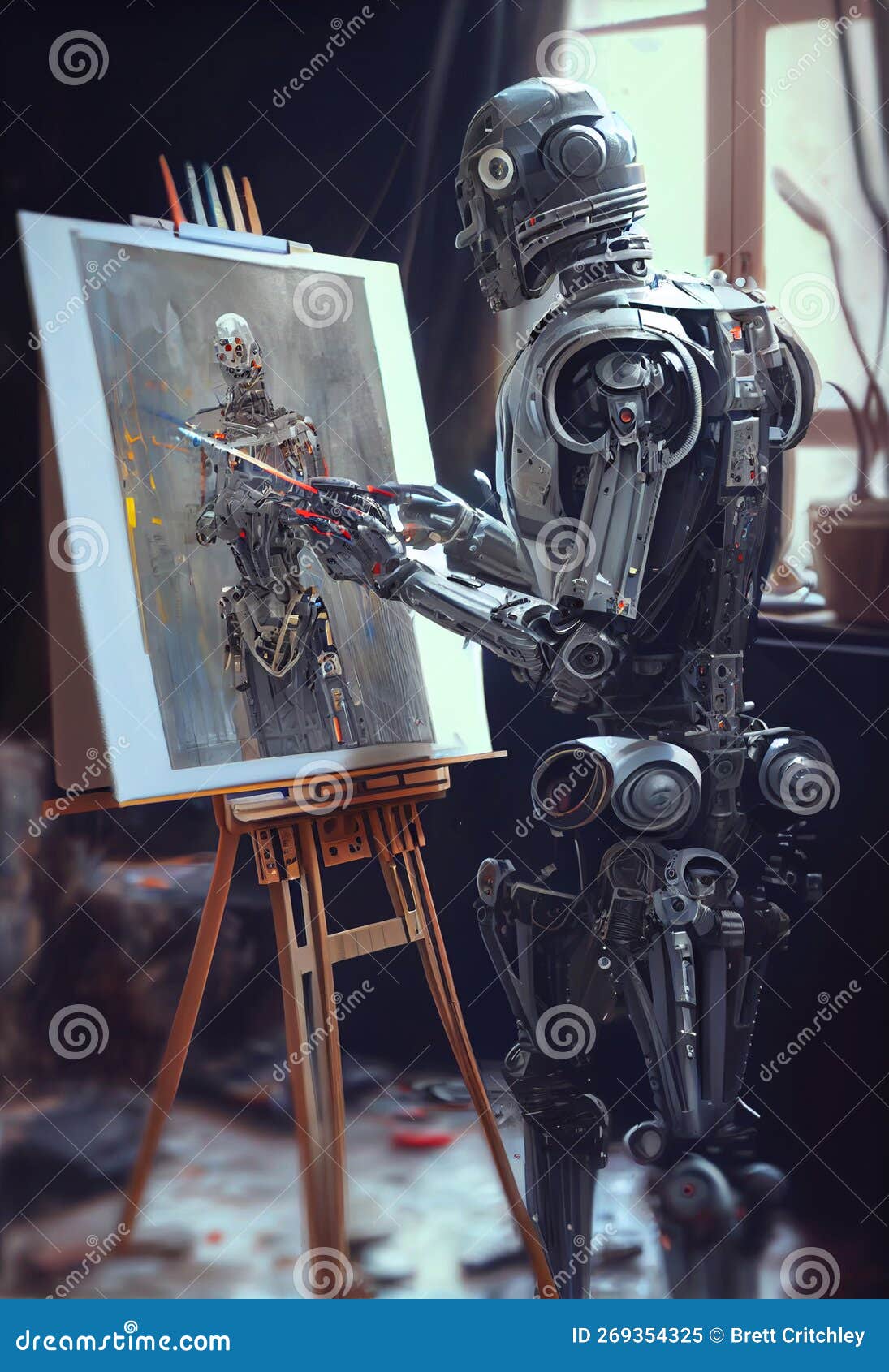Robot Painting Artificial Intelligence Ai Stock Illustration ... Robot Painting Artificial Intelligence Ai Stock Illustration ...