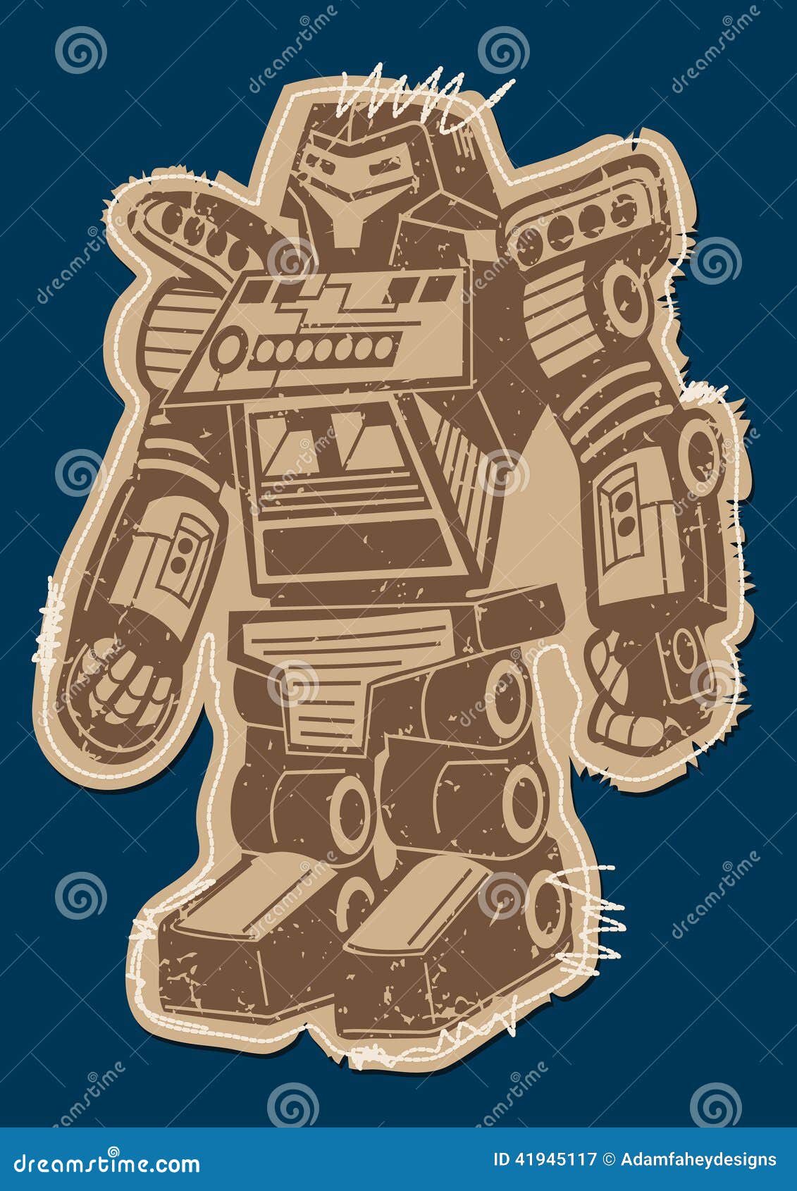 Robot Patch with Brown Print on a Navy Background Stock Vector ...