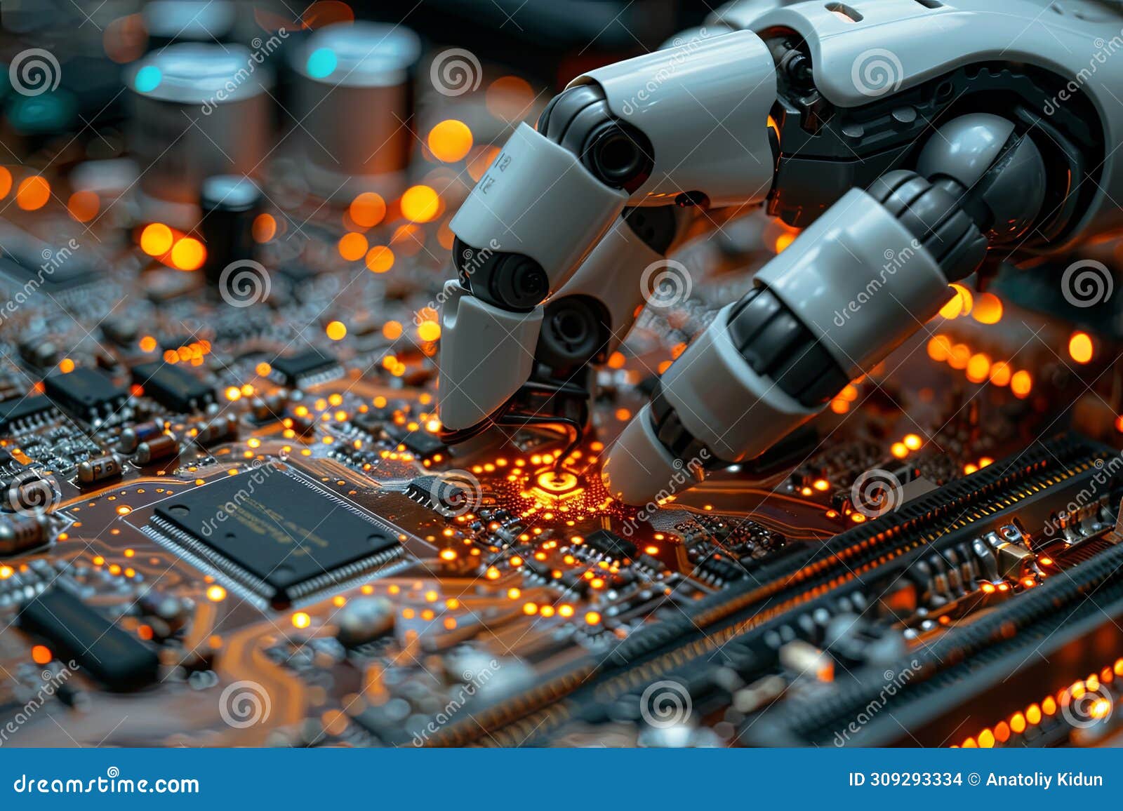 A Robot with a Pcb in Its Hands is Working on a Circuit Board, Uhd ...