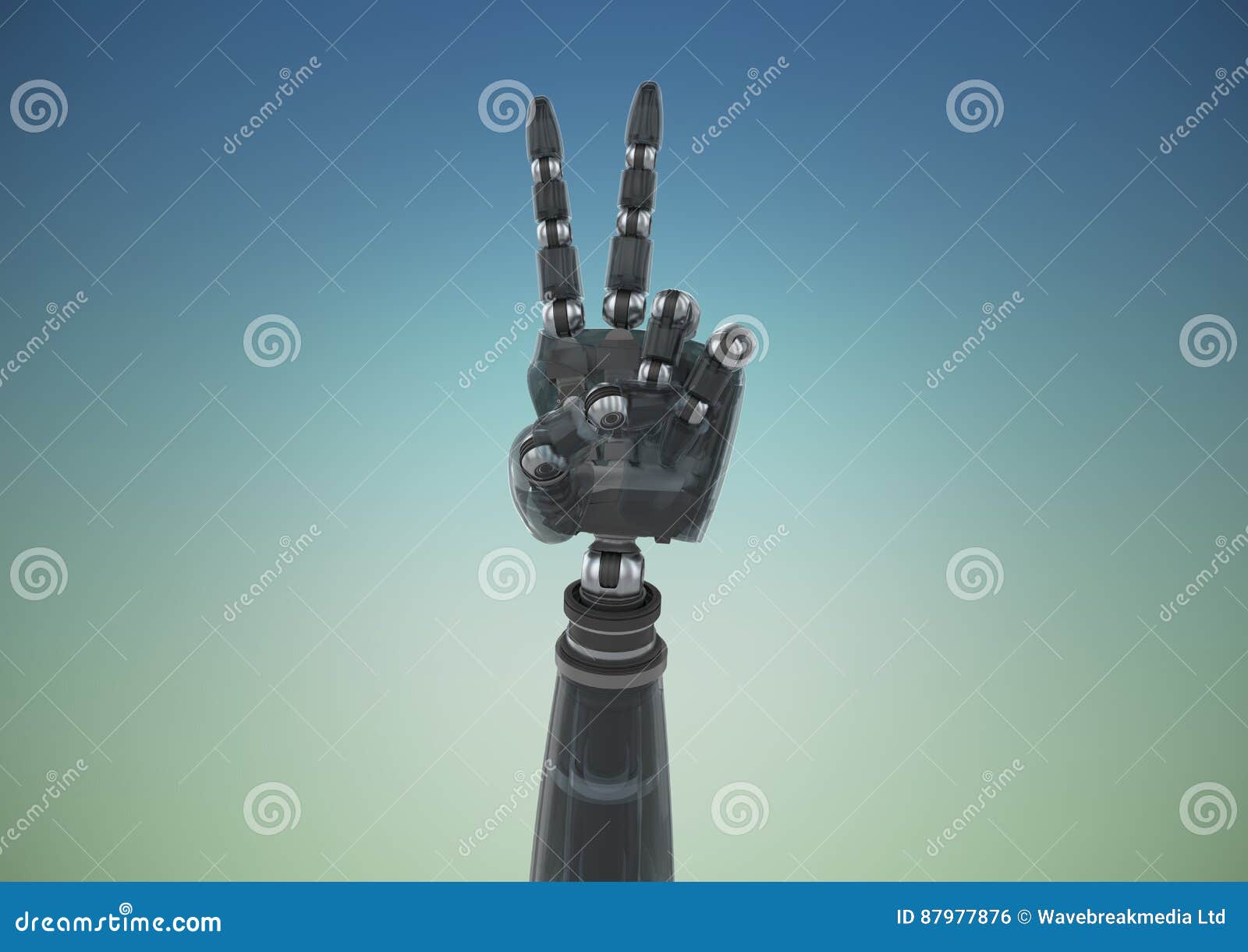 Robot Peace Sign Against Blue Green Background Stock Illustration ...