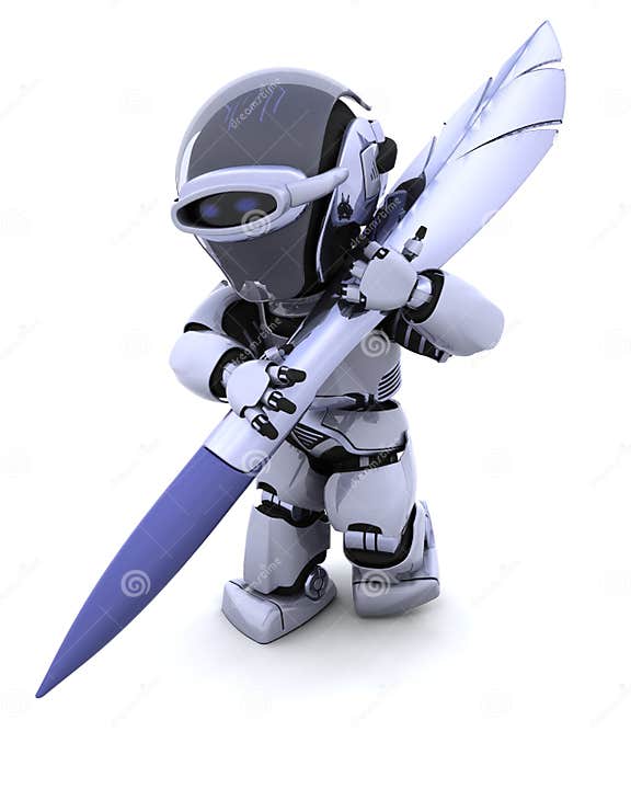 Robot with pen stock illustration. Illustration of render - 13983010