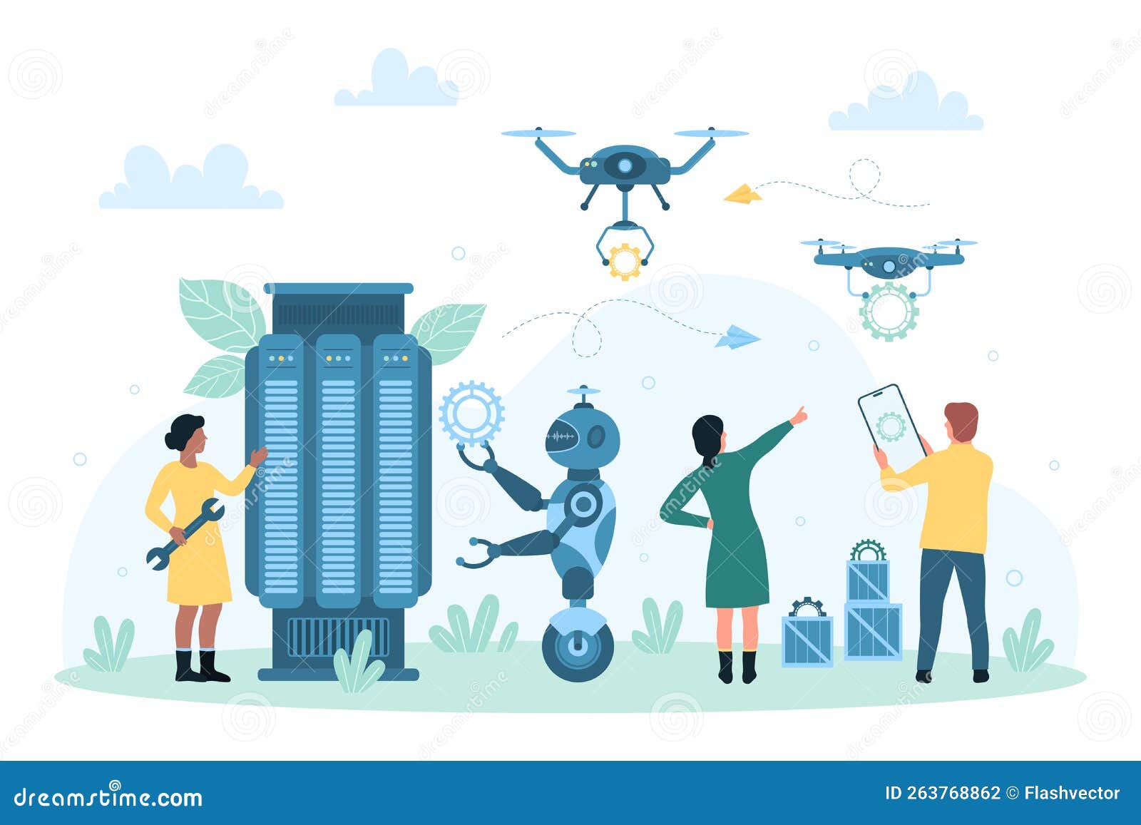 Robot and People Partnership, Tiny Employees Work Together with Robot ...