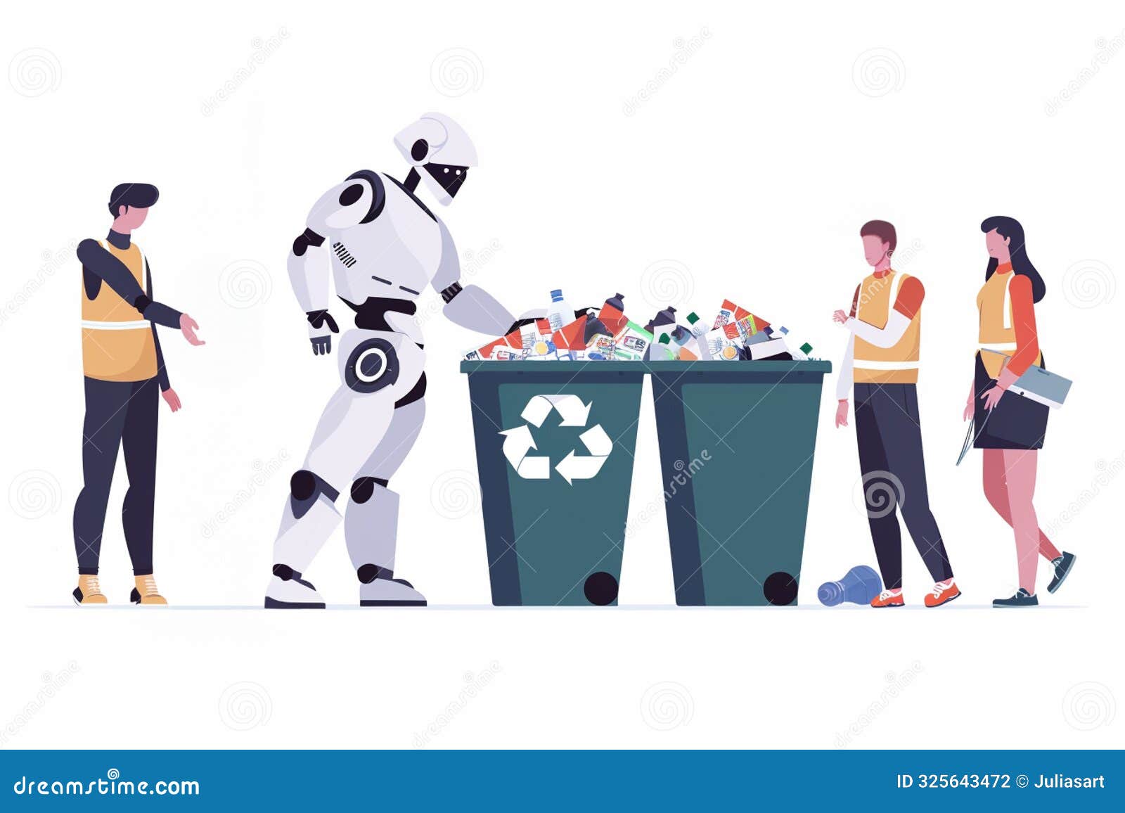 People Sorting Garbage Vector Illustartion Of Man, Woman Cleaning ...