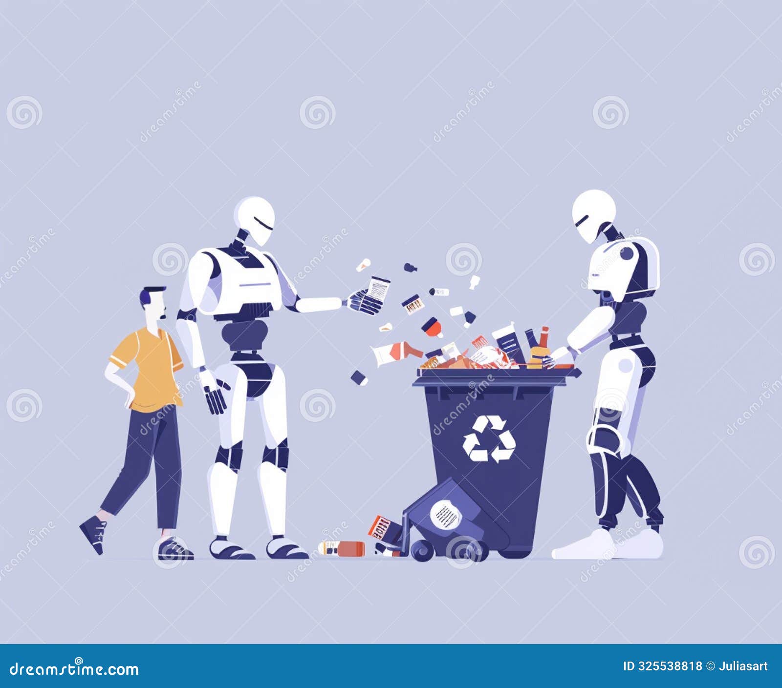 Robot and People Sorting Garbage. Human and Robot Collaboration ...