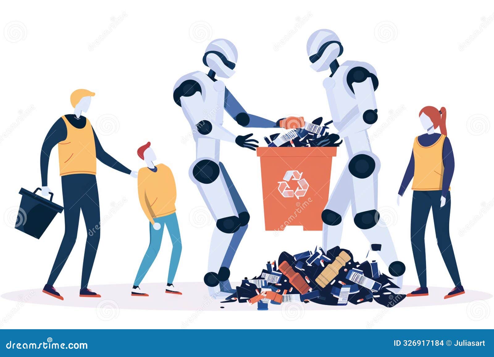 Robot and People Sorting Garbage. Human and Robot Collaboration ...