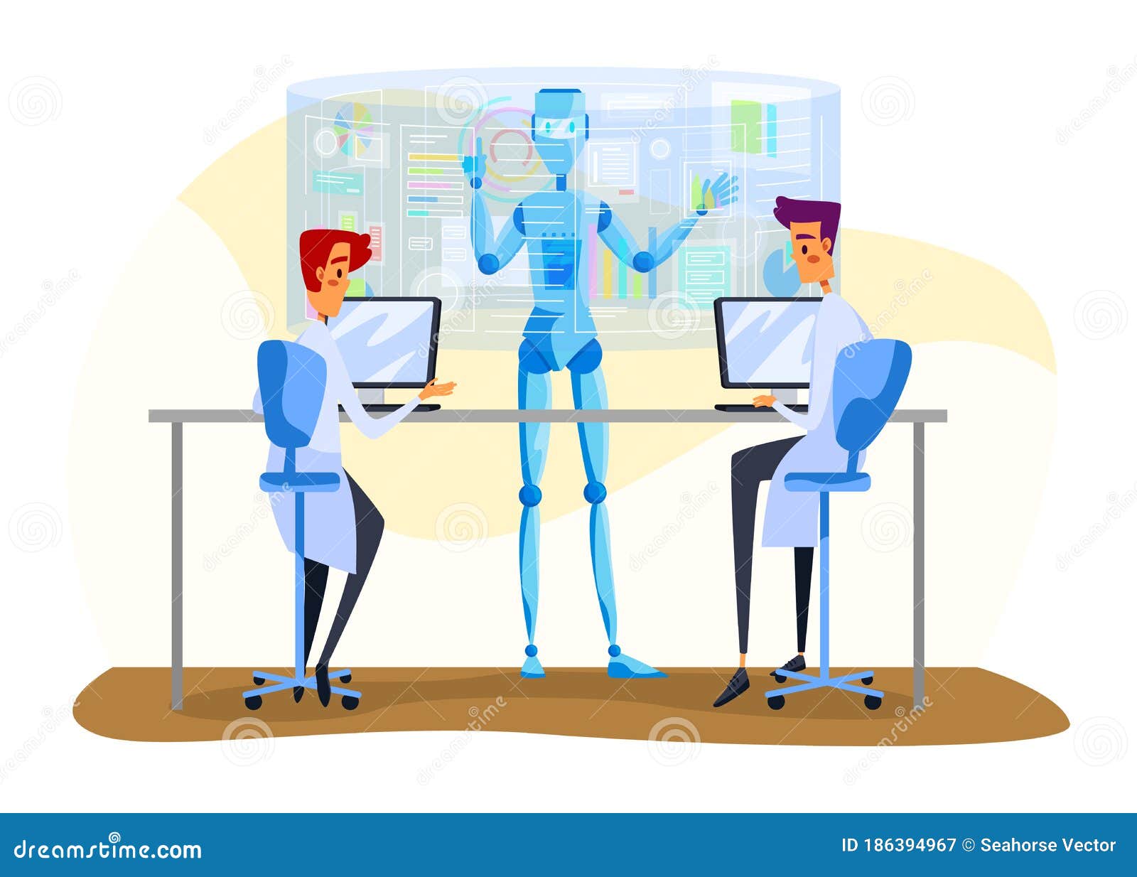 Robot And People Vector Illustration, Cartoon Flat Machine Working ...