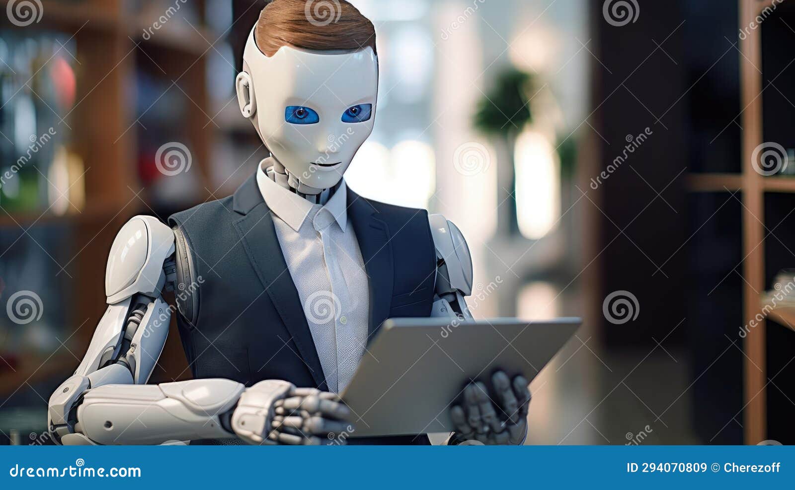 Robot Personal Assistant Helps Man Stock Illustration - Illustration of ...