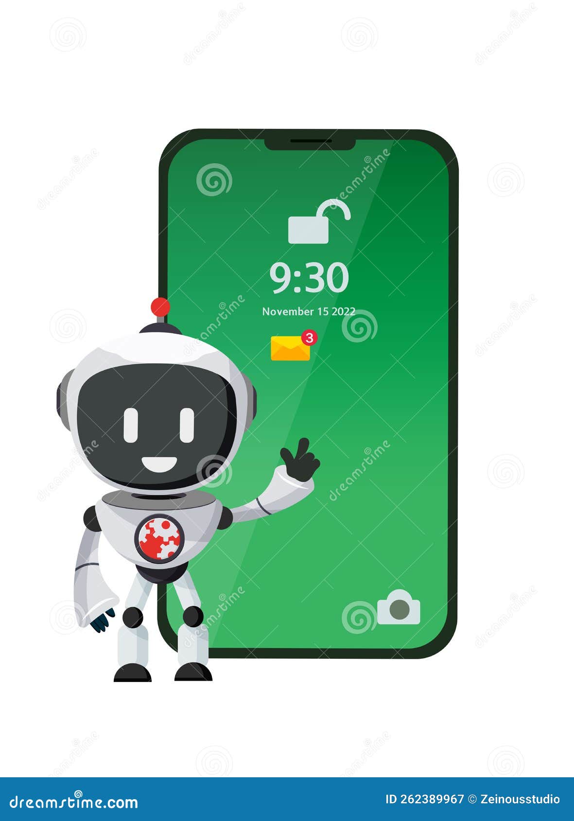 Robot Phone Security Vector Design. Mobile Smart Phone Safety Device ...