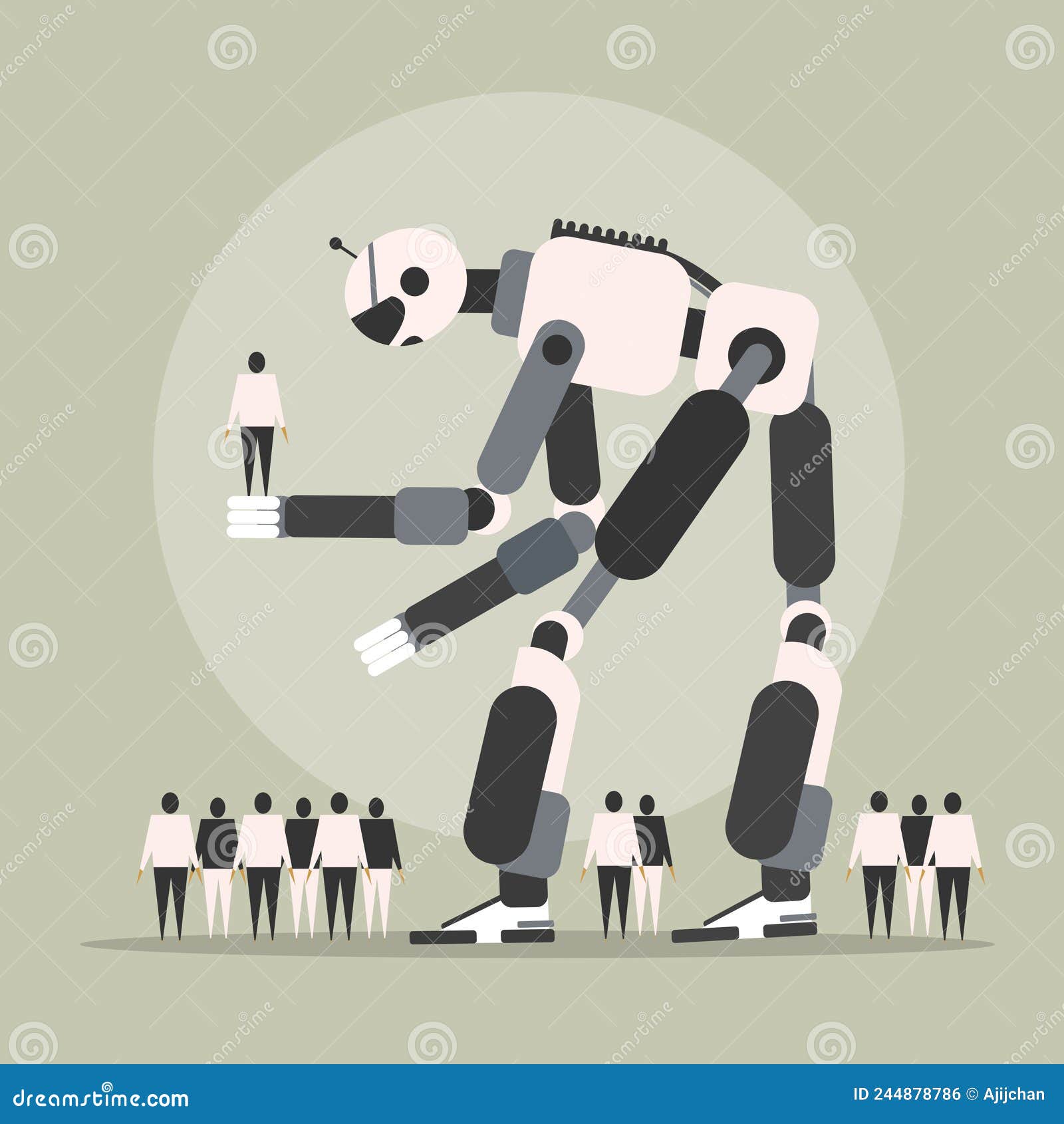 A Big Robot Picking Humans in Its Hand Stock Vector - Illustration of ...