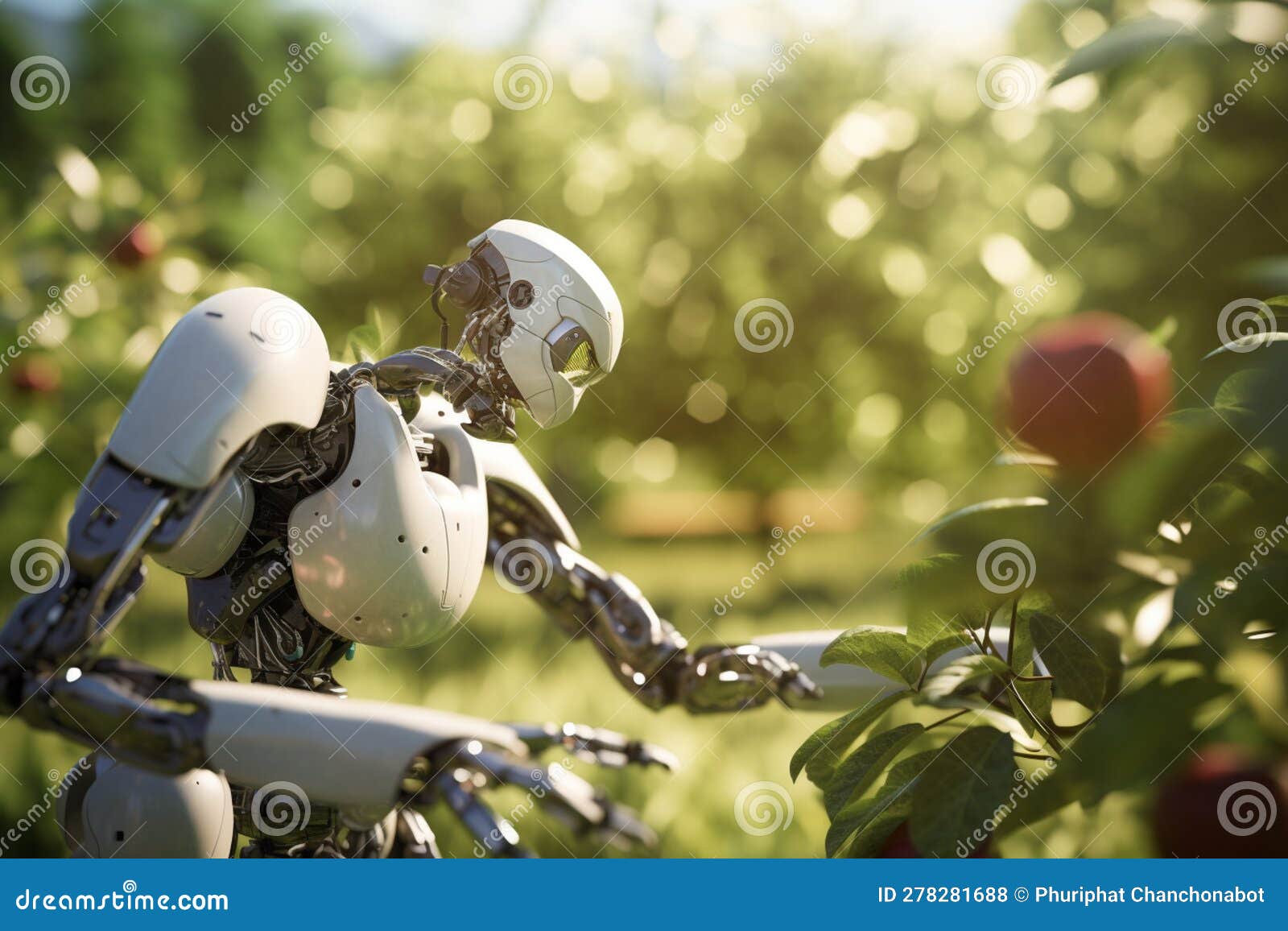 Robot Picks Apples in the Orchard with Generative AI Stock Illustration ...