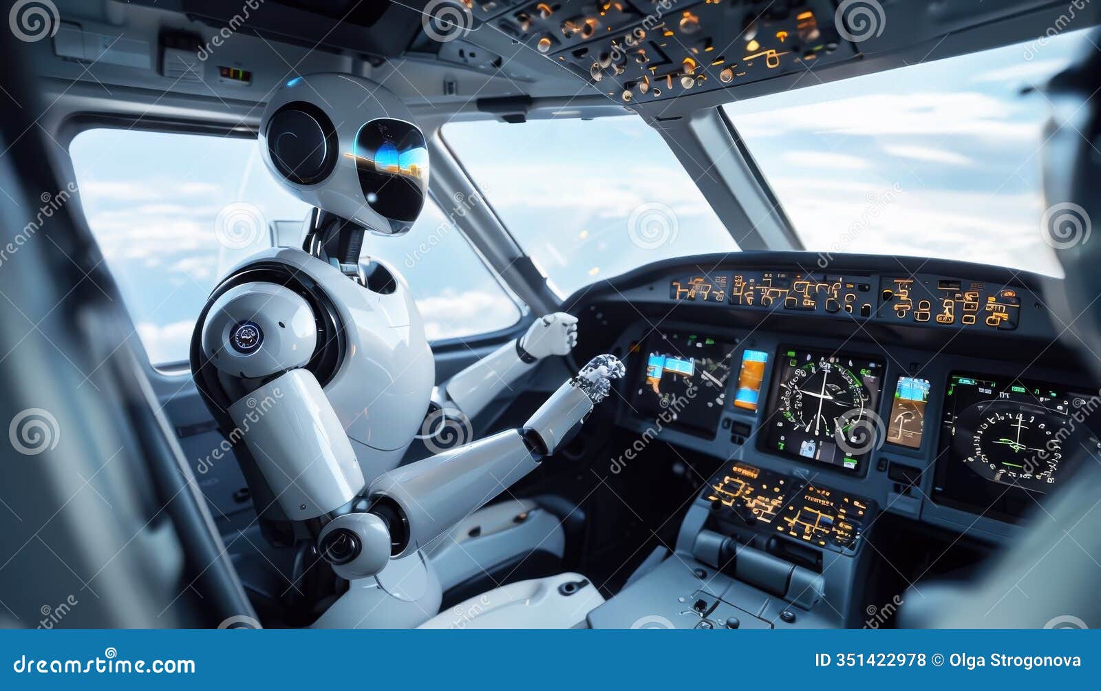 A Robot Pilot in an Aeroplane Performs Air Traffic Control Stock Photo ...