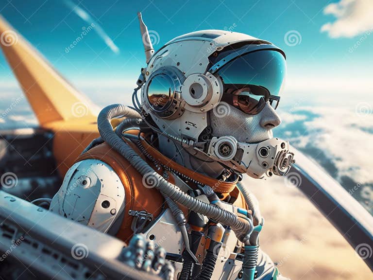 A Robot Pilot in an Aeroplane Performs Air Traffic Control Stock Image ...