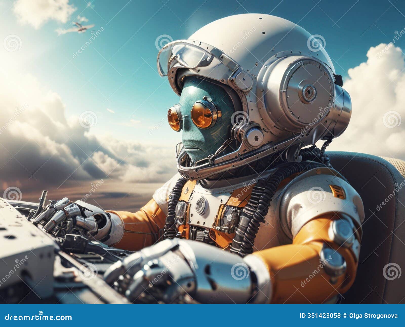 A Robot Pilot in an Aeroplane Performs Air Traffic Control Stock Photo ...