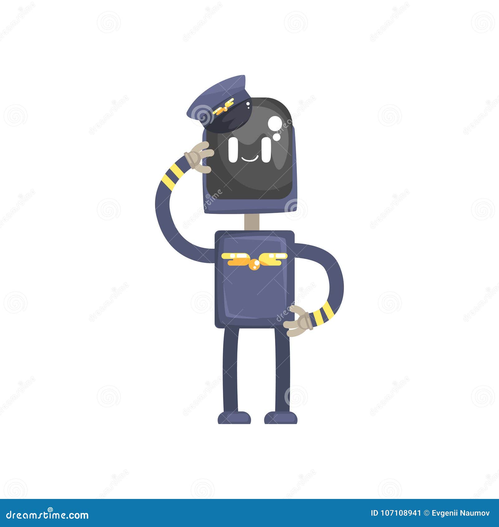 Robot Pilot Character, Android in Blue Uniform and Cap Cartoon Vector ...