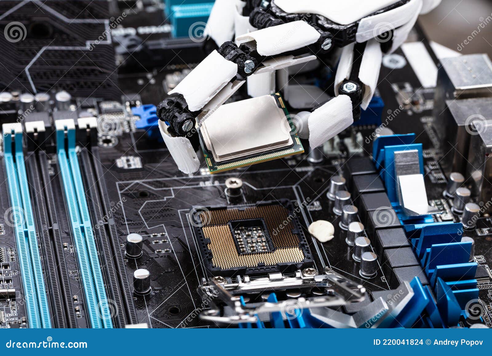 Robot Placing Processor Chip in Motherboard Stock Photo - Image of chip ...