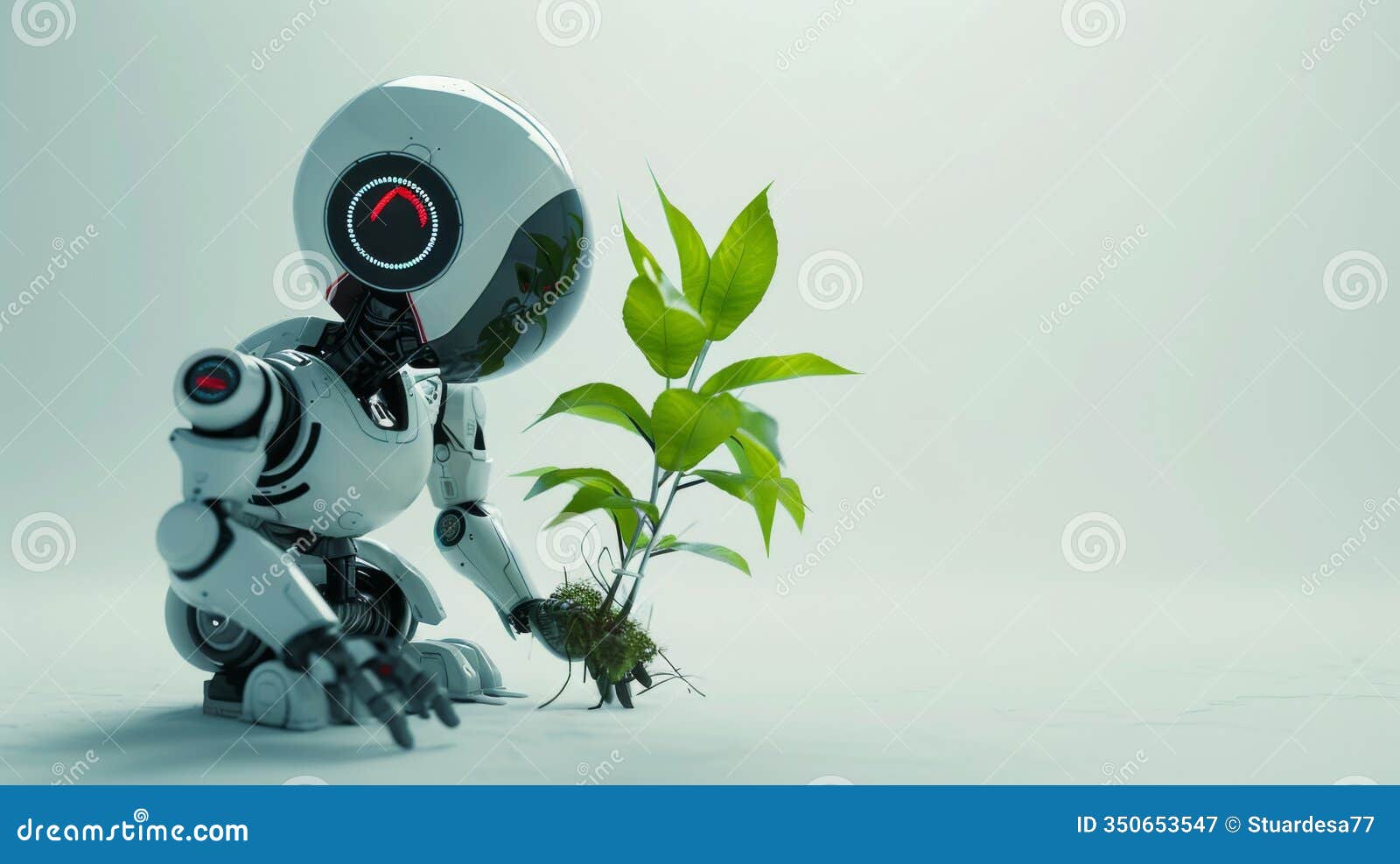 Robot Planting a Small Tree in Futuristic Setting Stock Image - Image ...