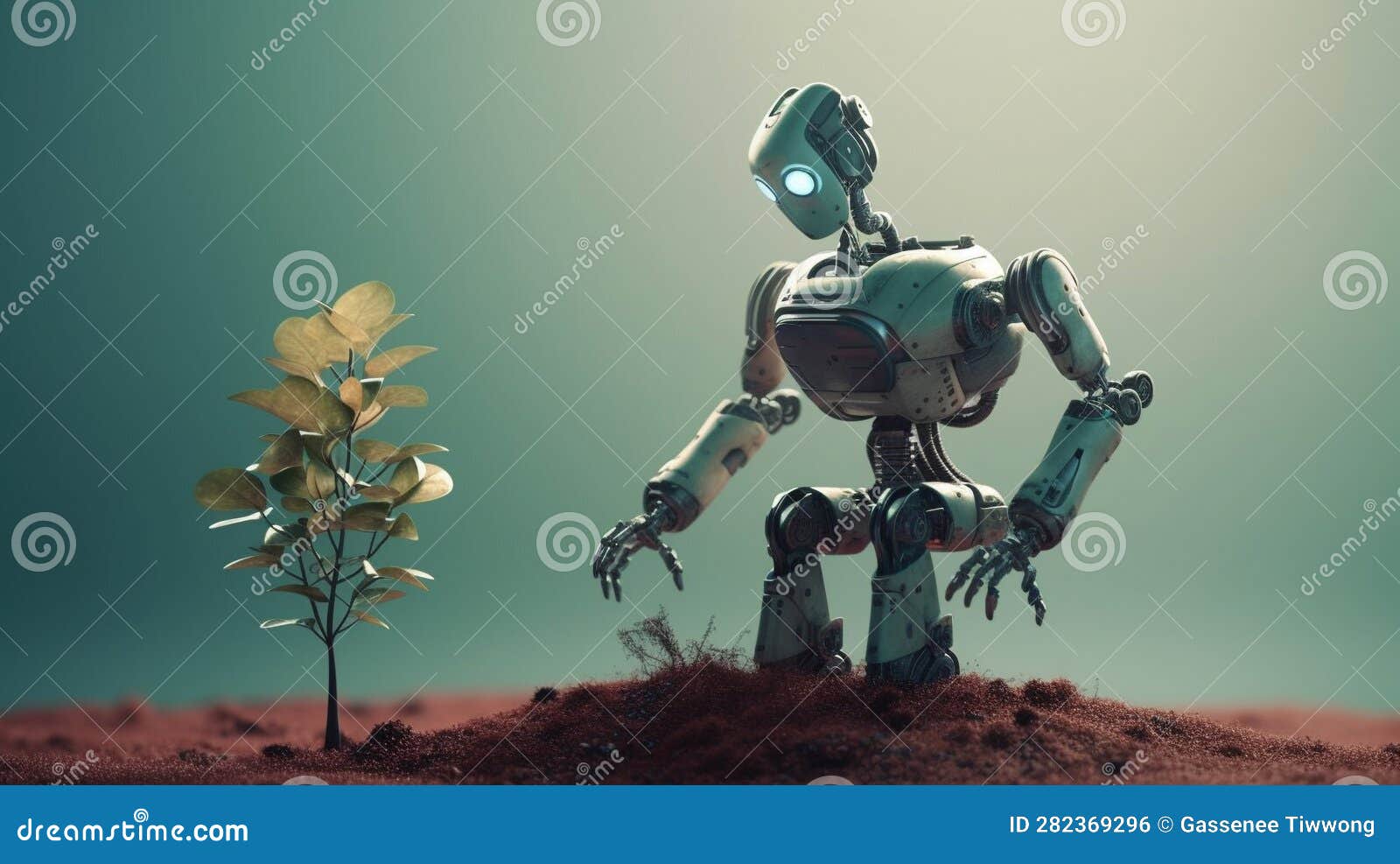 Robot Planting Small Tree Growing among Climate Change Stock ...